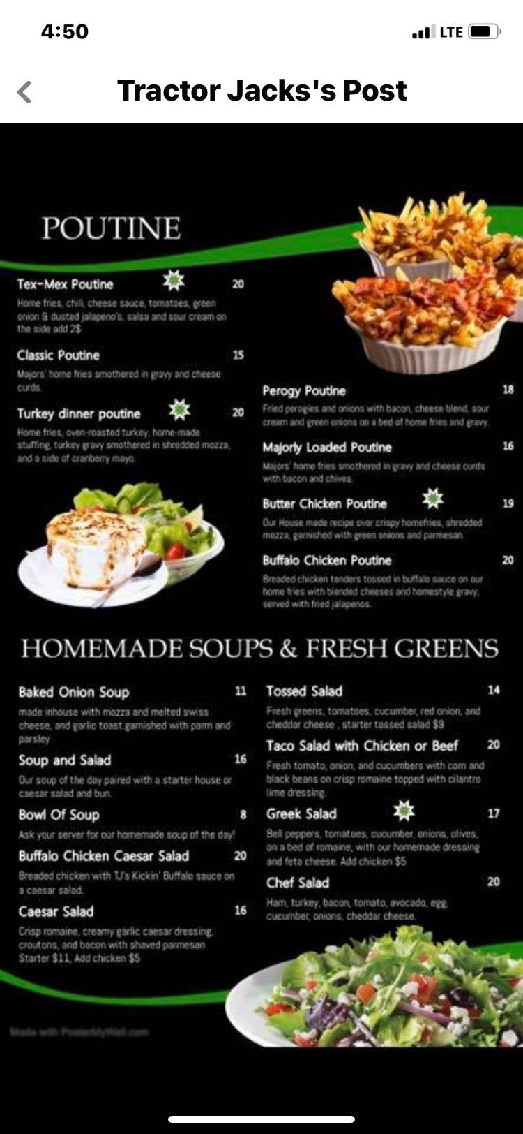 Menu at Tractor Jacks pub & bar, Grande Prairie