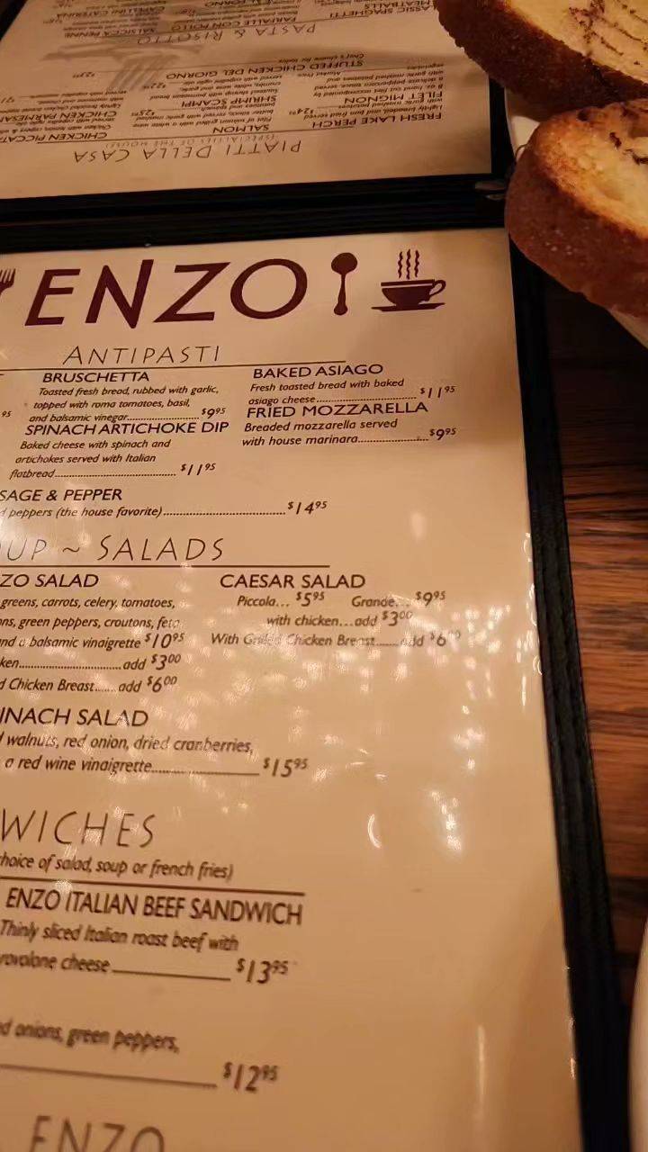 Menu at Trattoria Enzo restaurant, La Porte, 601 Michigan Ave