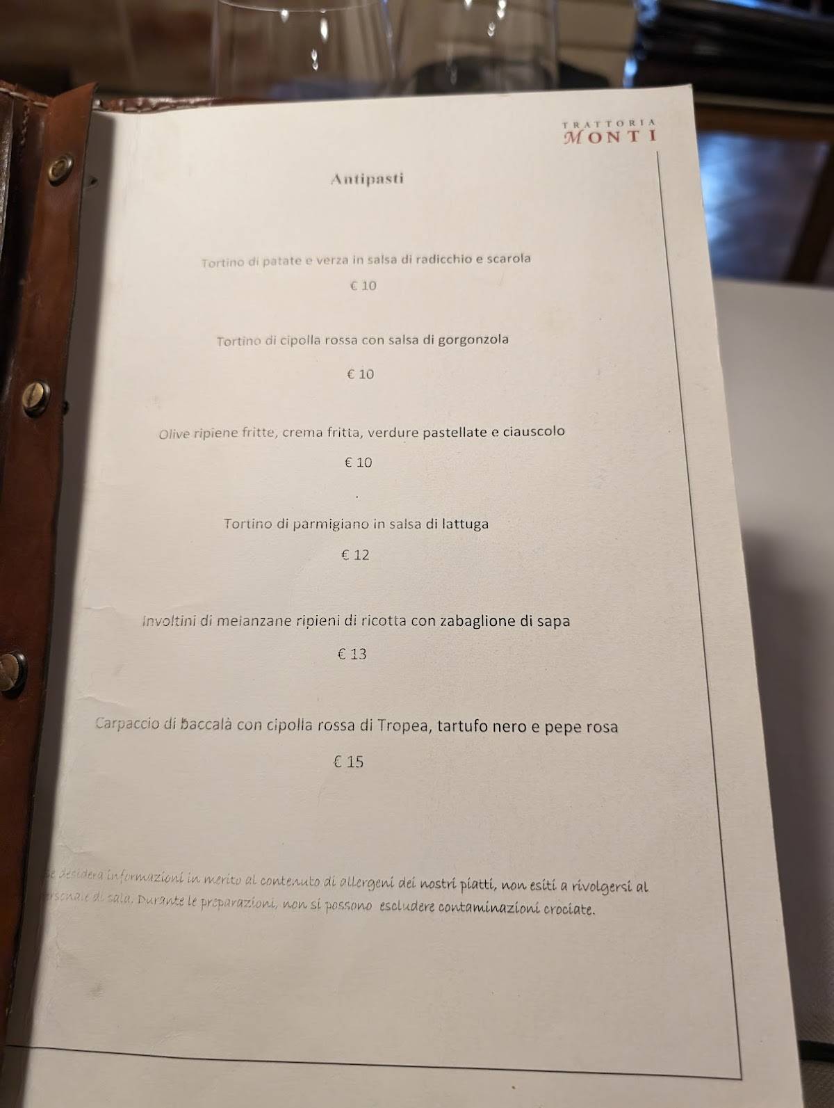 Menu da Trattoria Monti Roma ristorante, Roma, Via di S. Vito