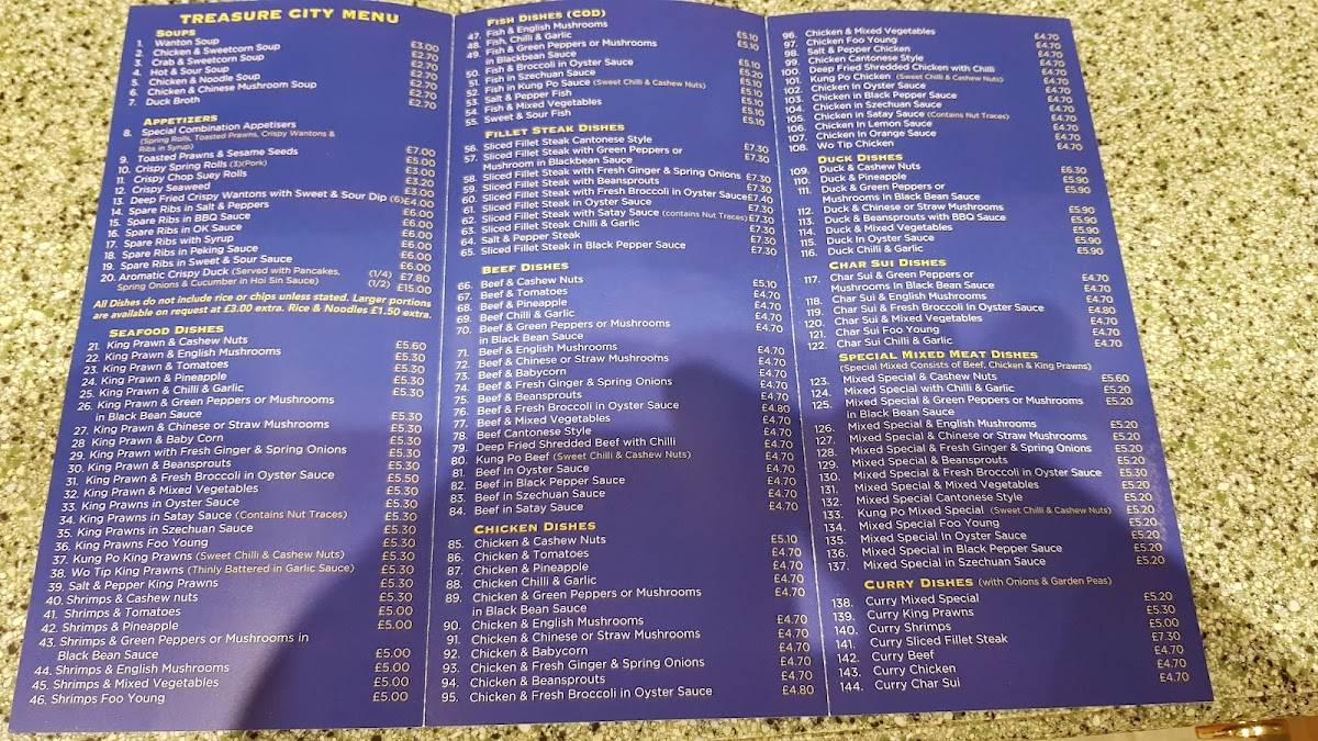 Menu at Treasure City Whitefield fast food, Manchester
