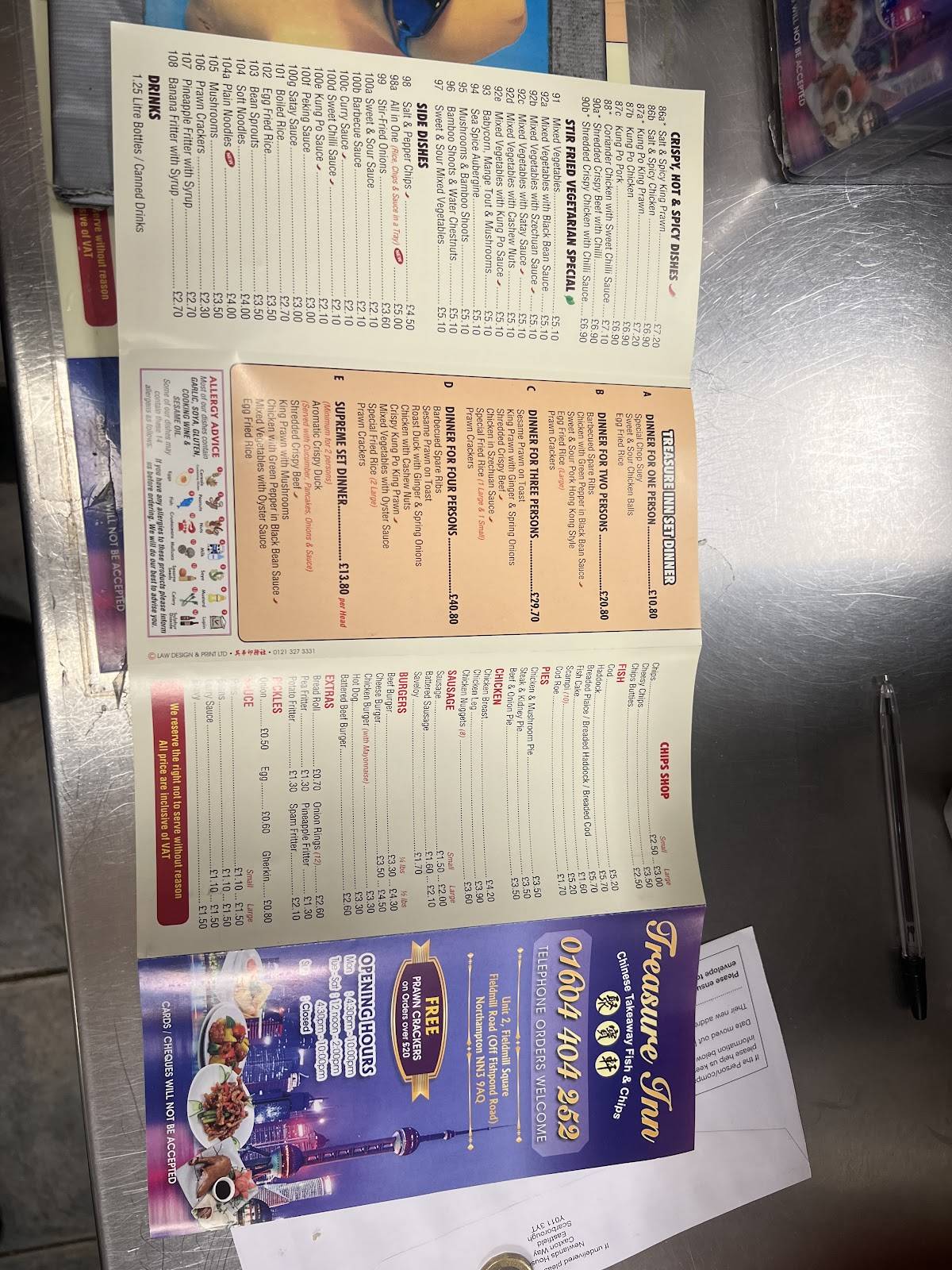 Menu at Treasure Inn fast food, Northampton