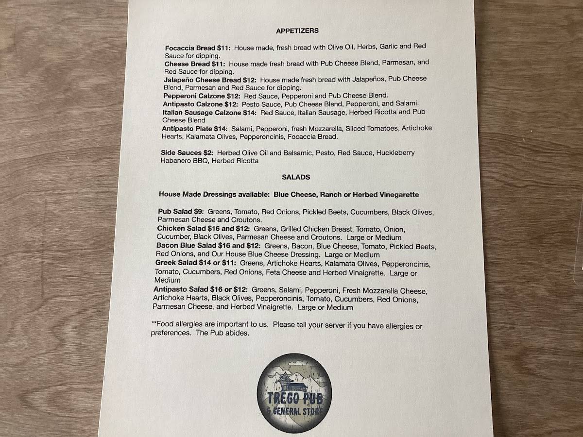 Menu at Trego Pub & General Store, Trego