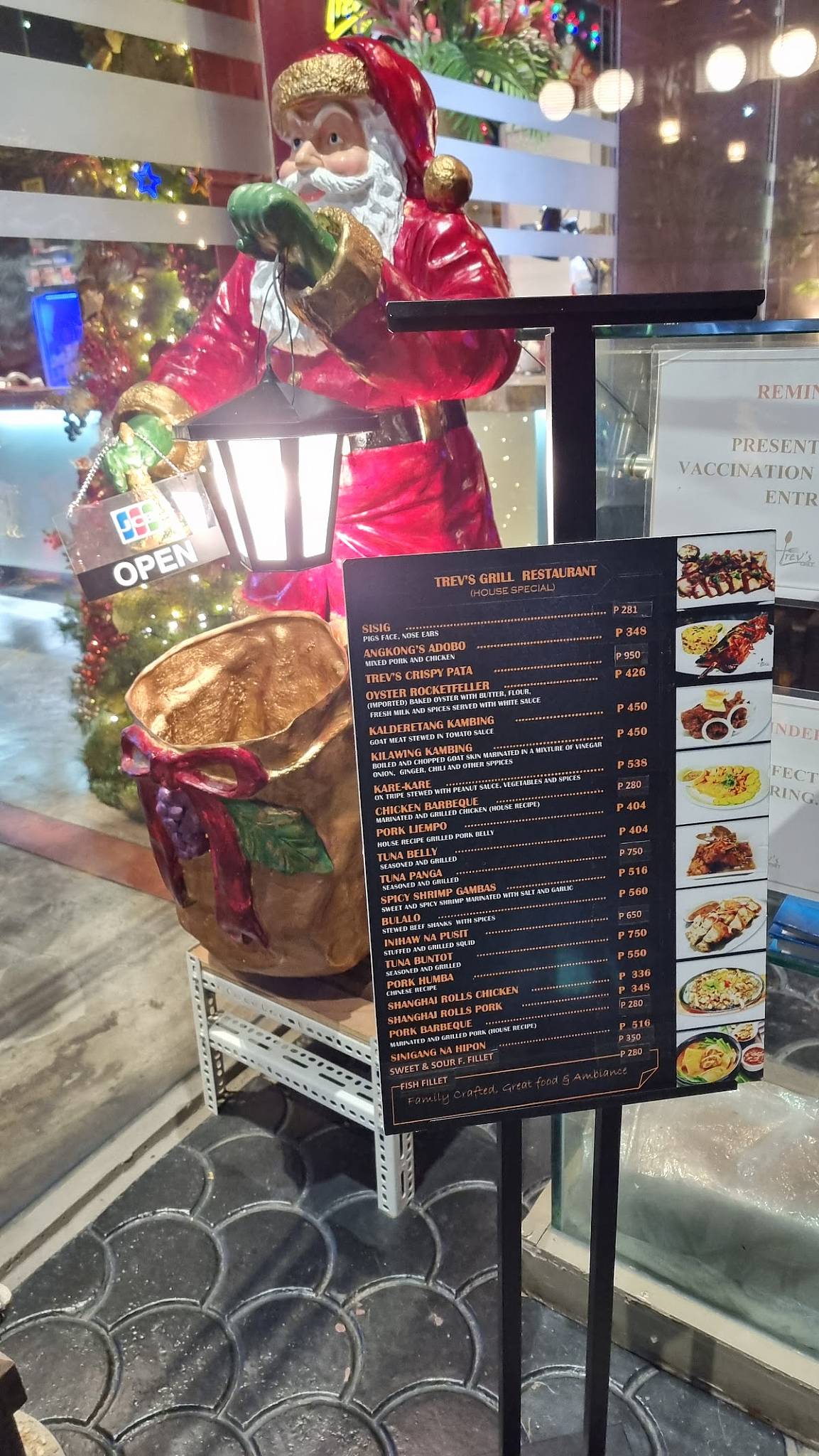 Menu at Trev's Grill restaurant, Mandaluyong