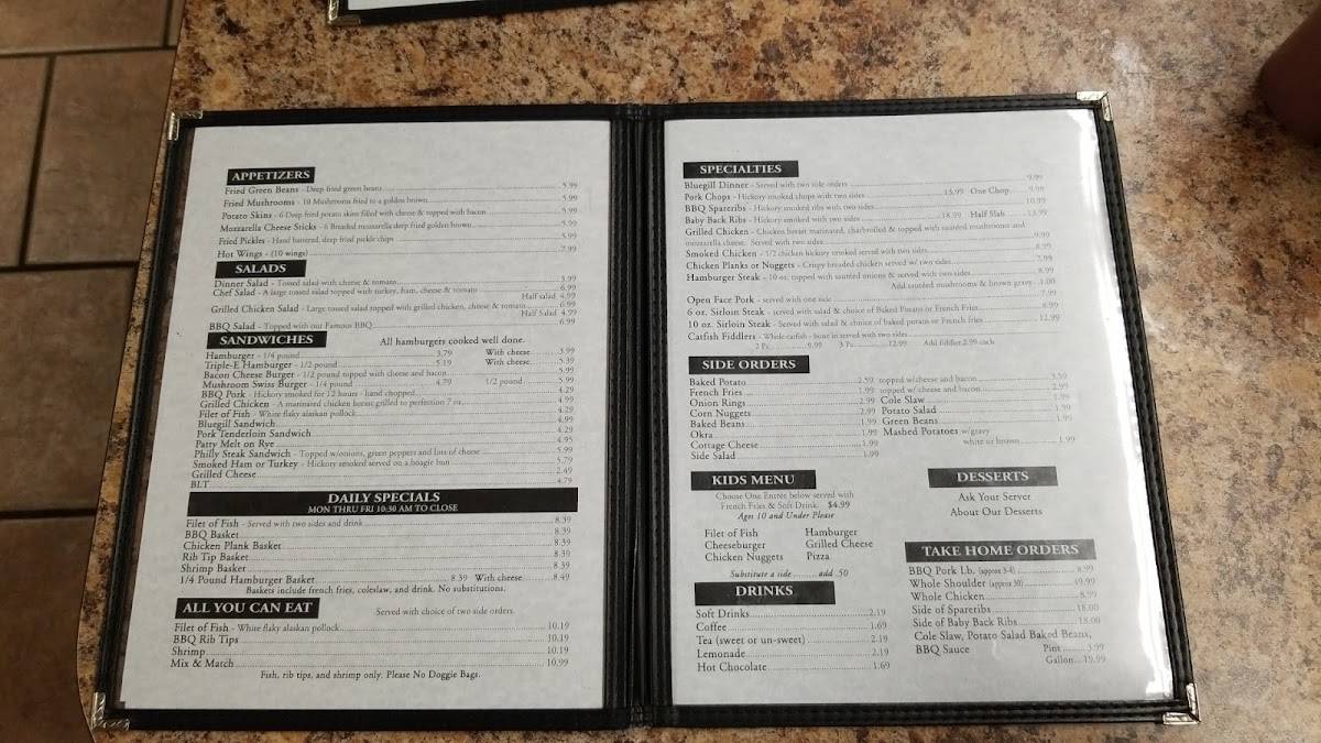 Menu at Triple E BBQ Lake of Egypt, Marion