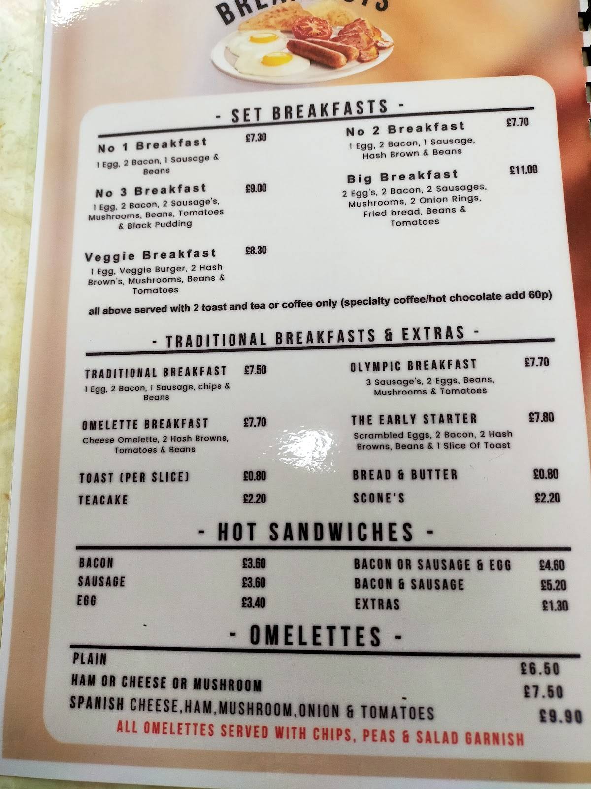 Menu at Tuck Inn Cafe, Doncaster