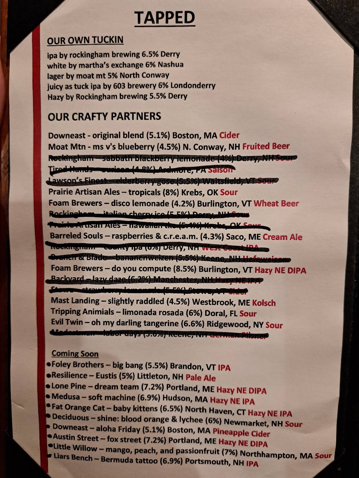 Menu at Tuckaway Tavern and Butchery steakhouse, Raymond