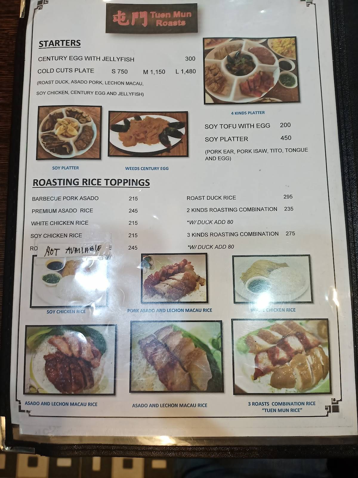 Menu at Tuen Mun Roasts restaurant, Quezon City