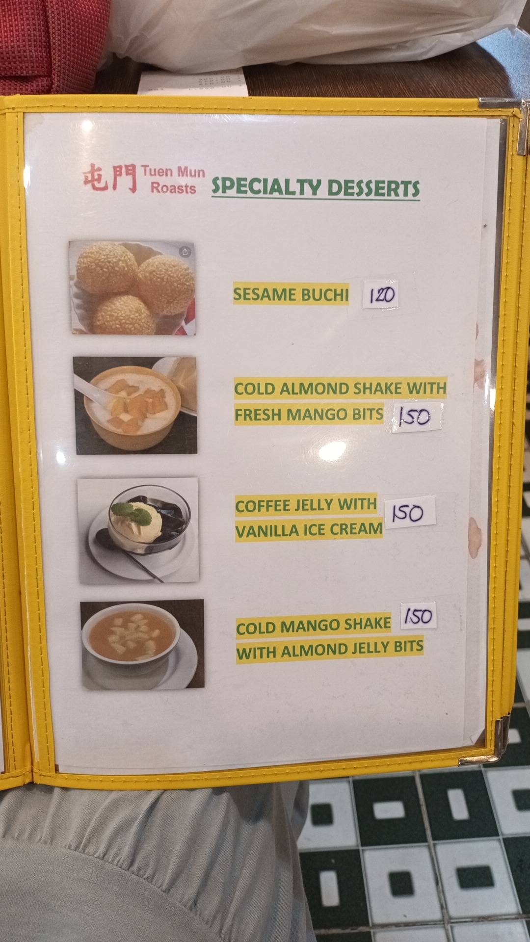Menu at Tuen Mun Roasts restaurant, Quezon City