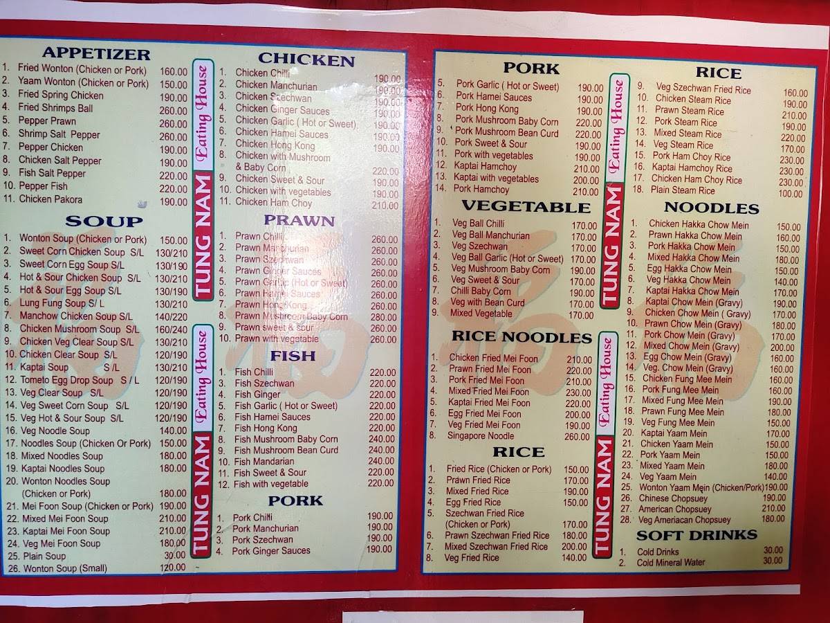 Menu at Tung Nam Eating House, Kolkata, 24