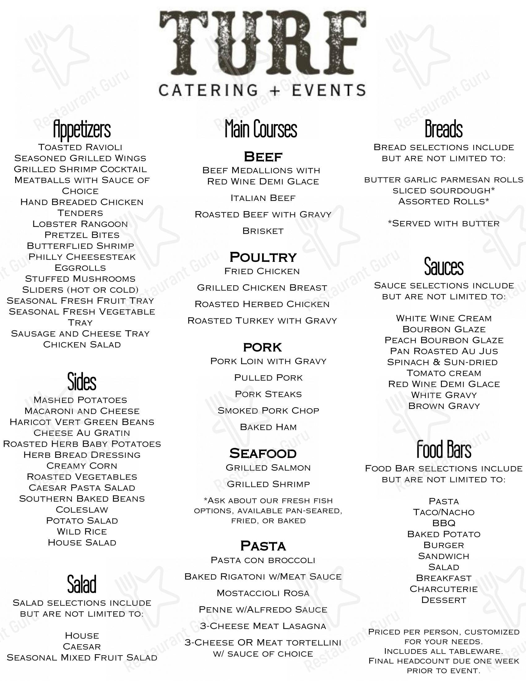 Menu at Turf Bar + Catering and Events, Breese