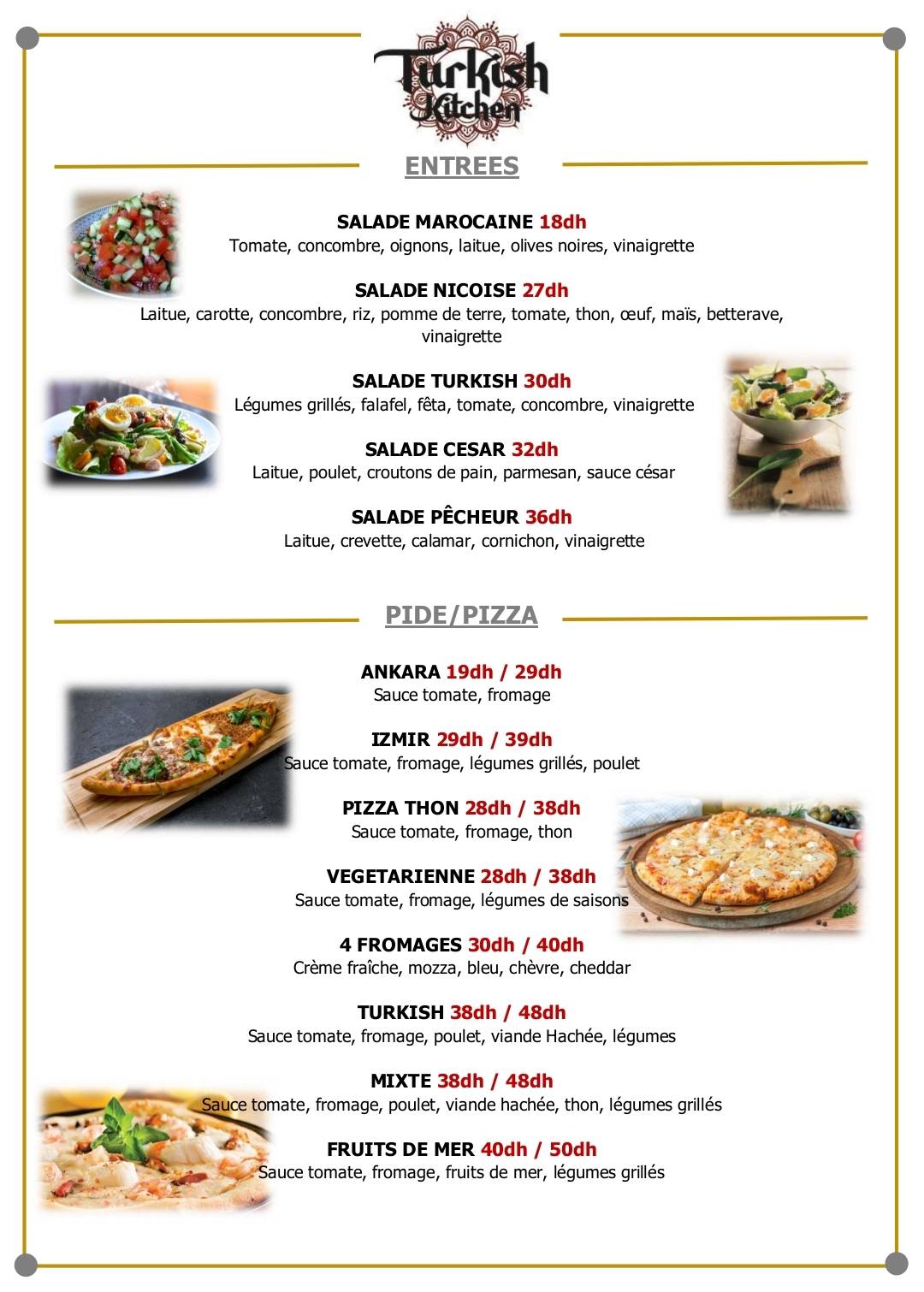 Menu at Turkish Kitchen restaurant, Skhirat