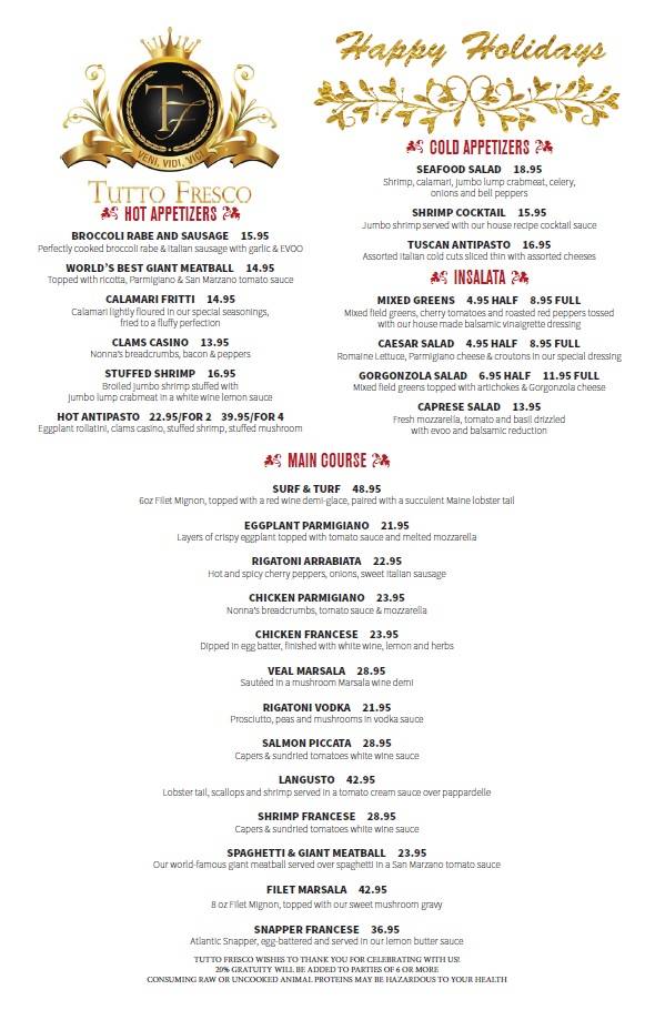 Menu at Tutto Fresco pizzeria, Port St. Lucie, Reserve Blvd