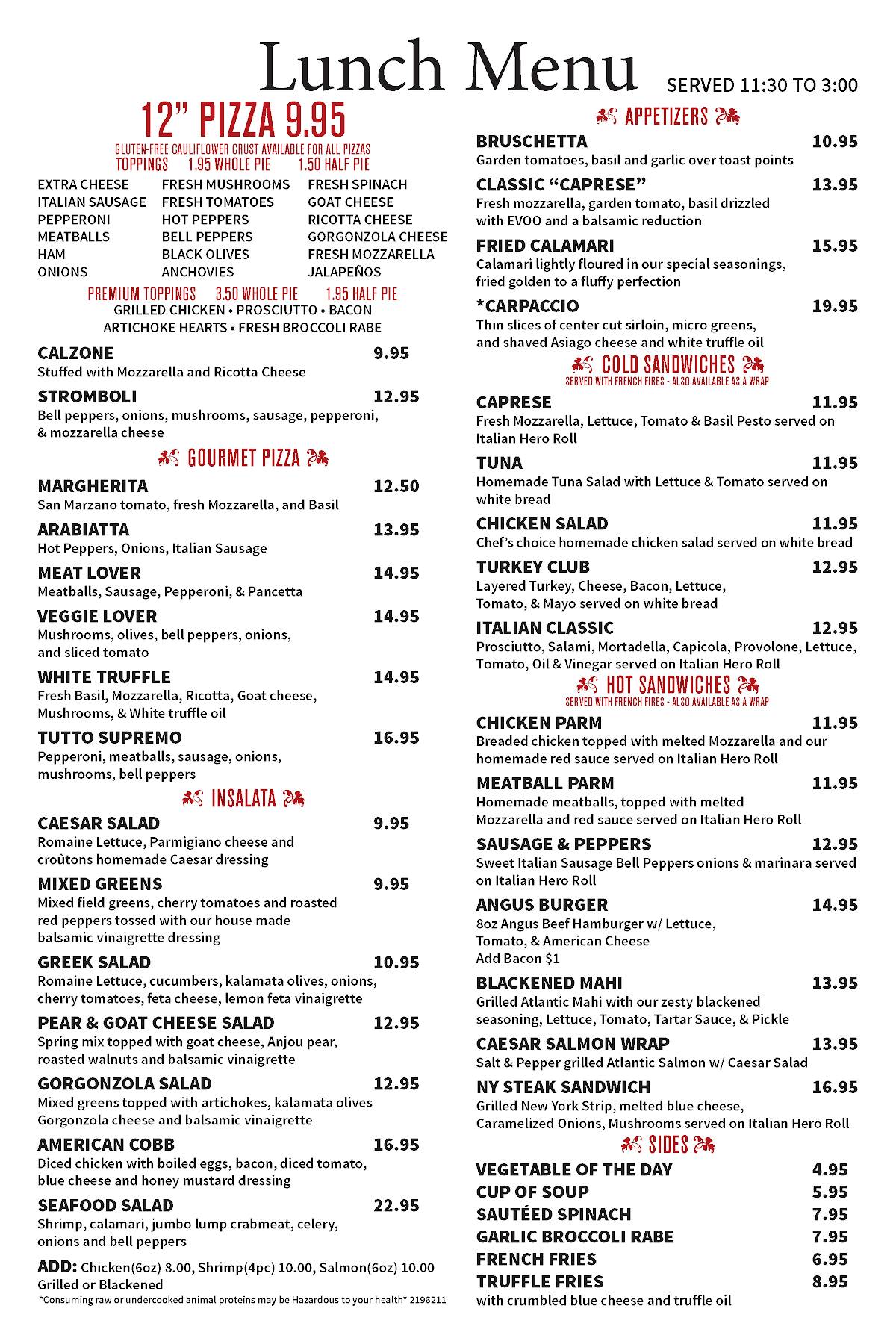 Menu at Tutto Fresco Restaurant, Port St. Lucie, Reserve Blvd