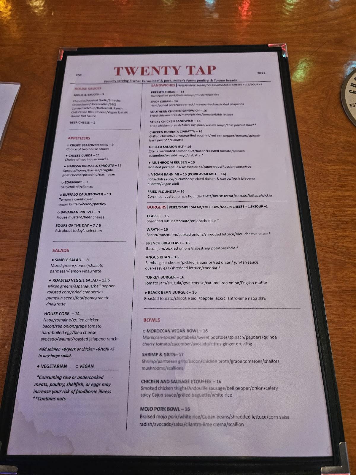 Menu at Twenty Tap pub & bar, Indianapolis