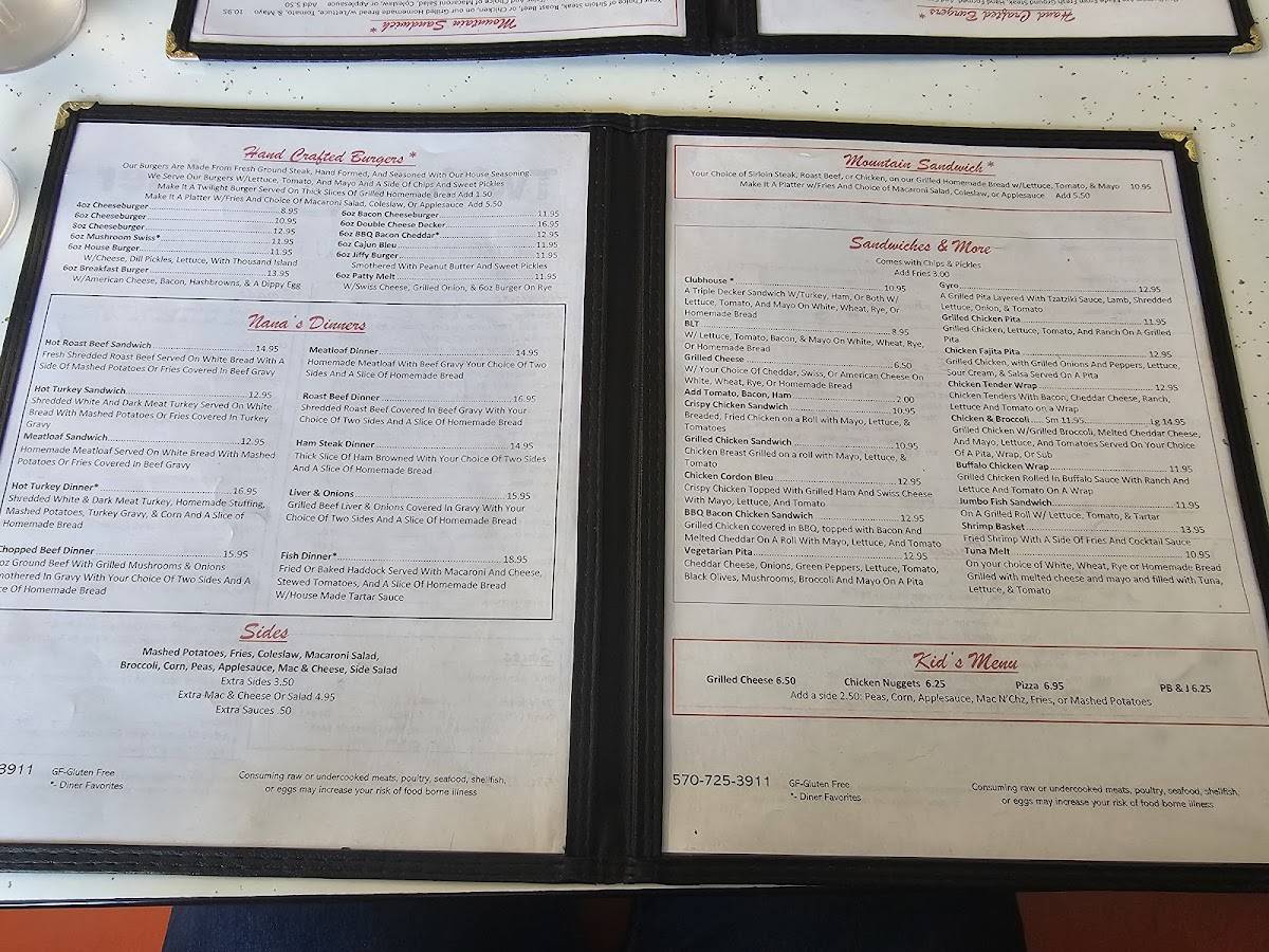 Menu at Twilight Diner restaurant, Loganton