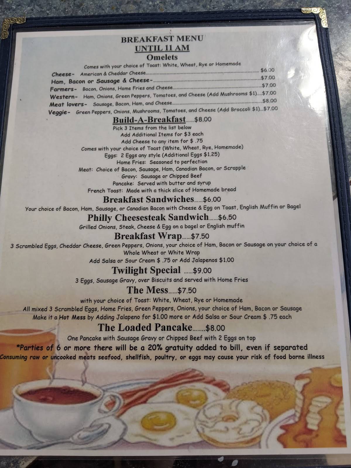Menu at Twilight Diner restaurant, Loganton