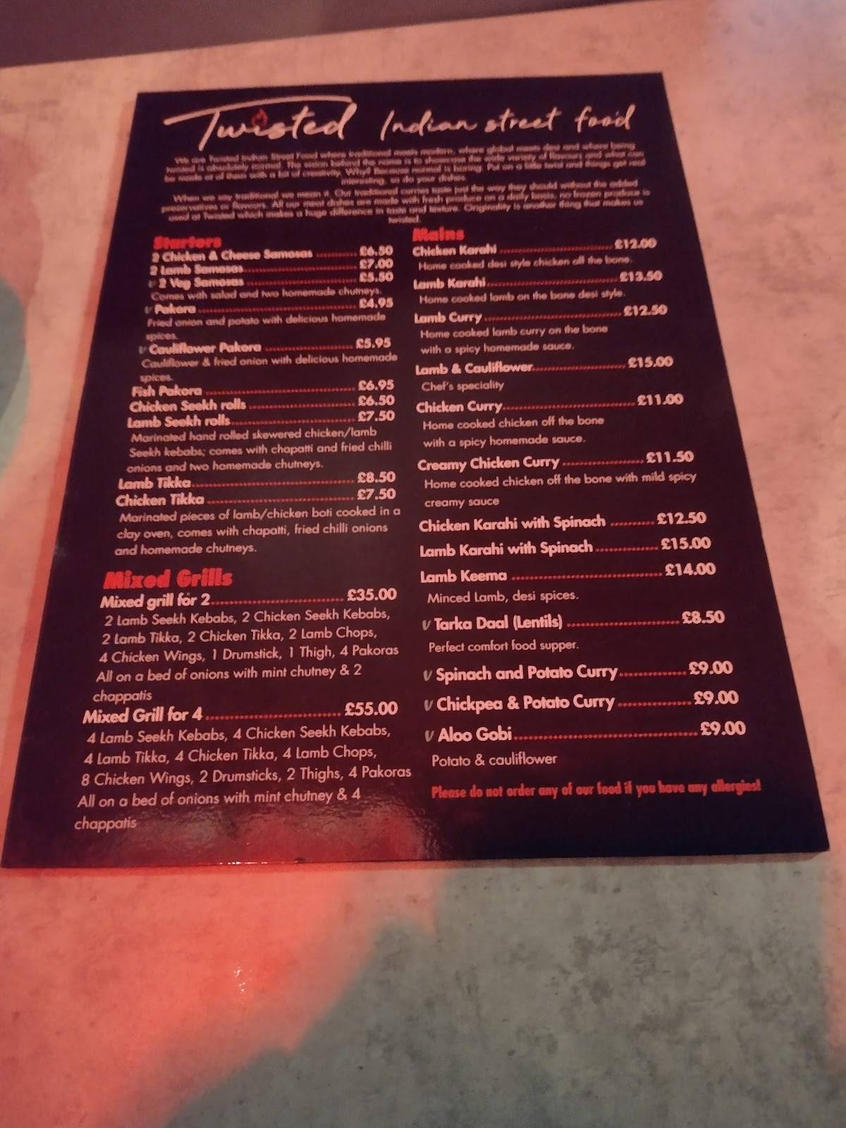 Menu at Twisted Indian street food blackpool restaurant, Blackpool, 15 ...