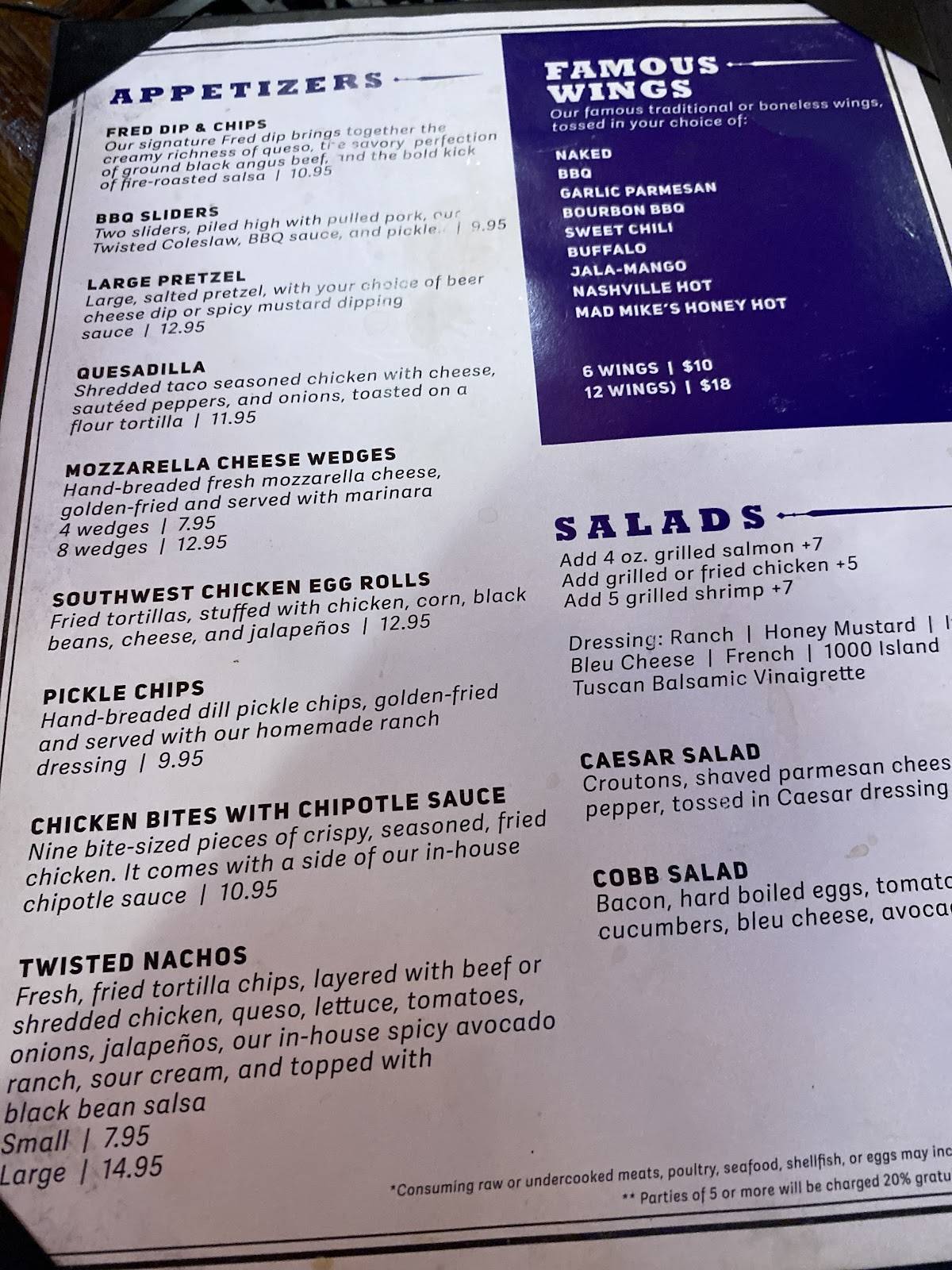 Menu at Twisted Oaks pub & bar, Smithville