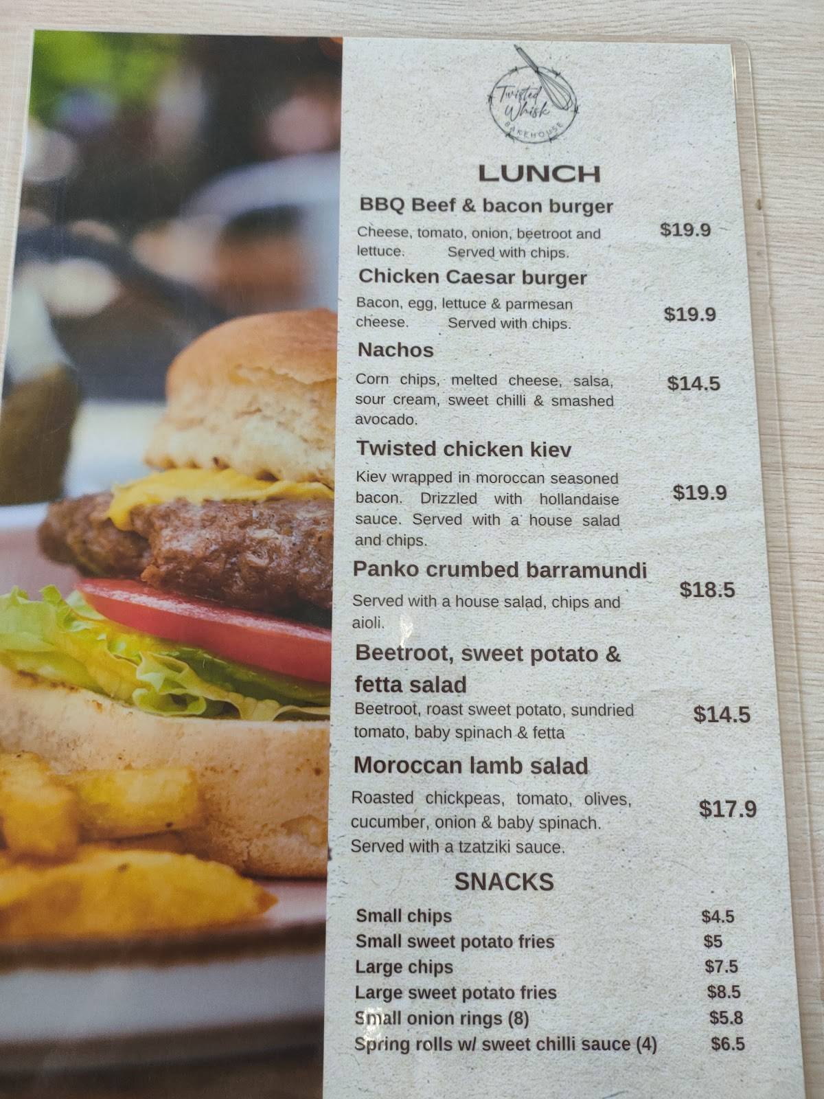 Menu at Twisted Whisk Bakehouse cafe, Nanango