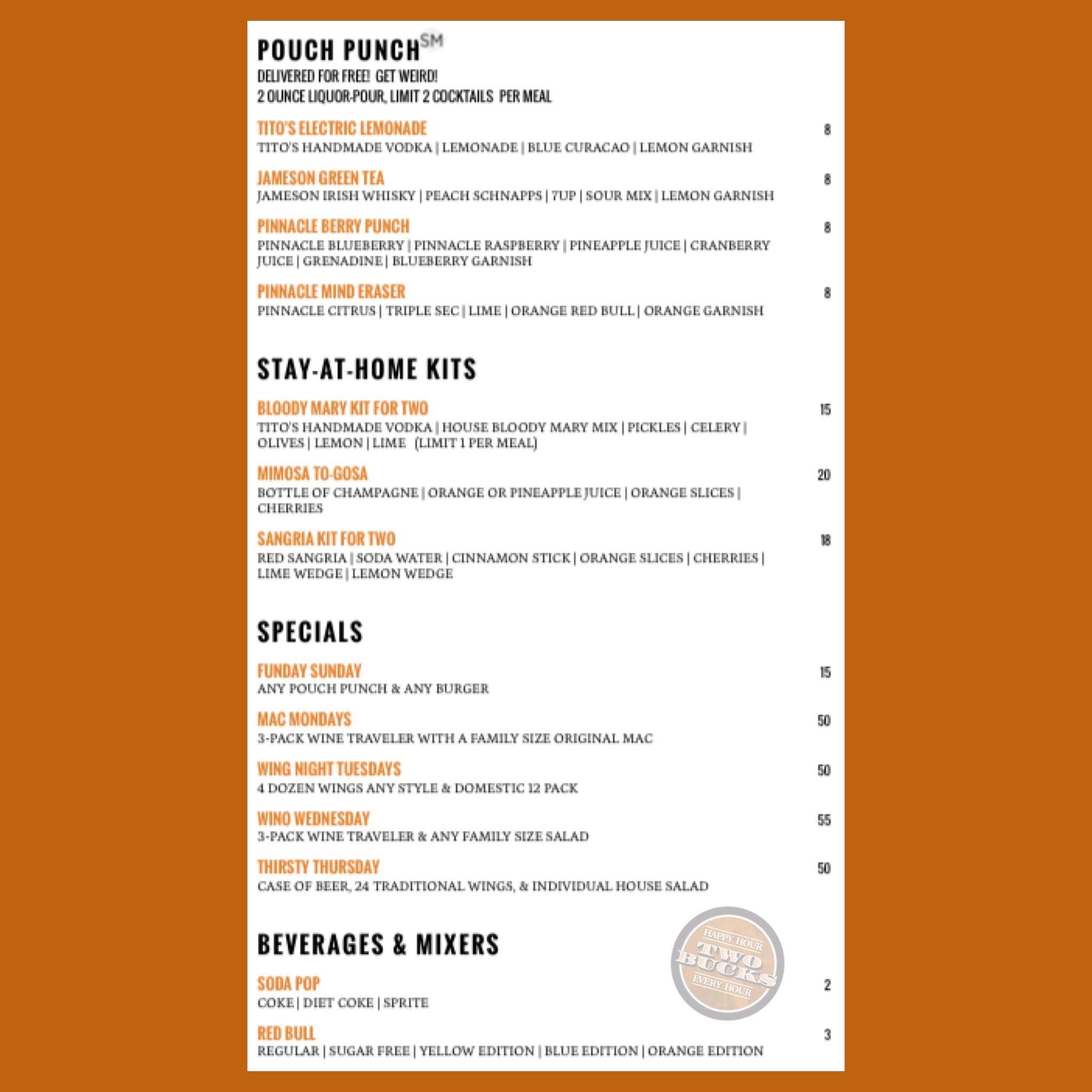 Menu at Two Bucks - Middleburg Heights pub & bar, Middleburg Heights ...