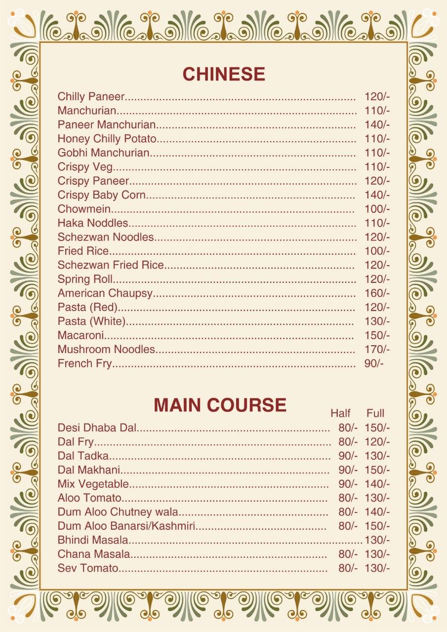 Menu at Naivedyam Restaurant, Udaipur