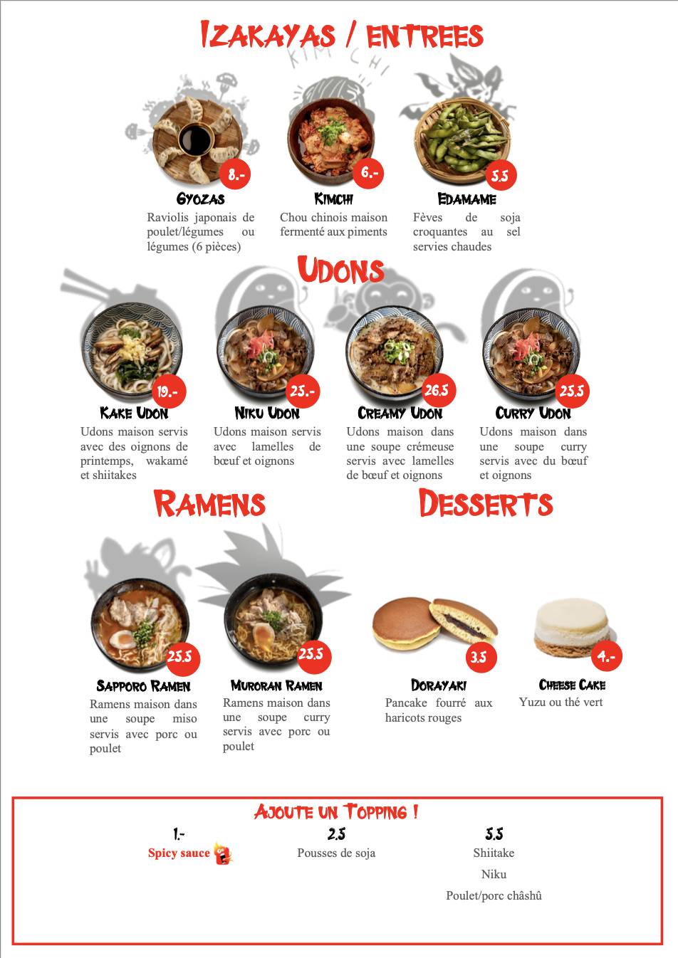 Menu da Ukiyo Restaurant - Ramen & Udon, Renens