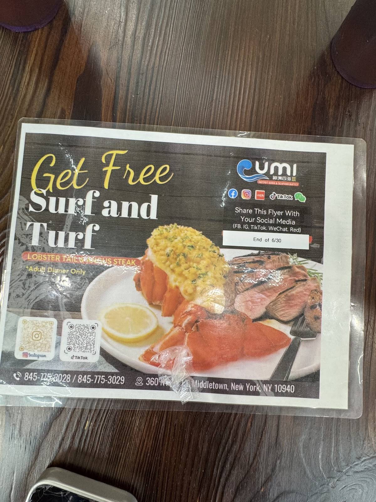 Menu at Umi Hot Pot Sushi & Seafood Buffet restaurant, Middletown