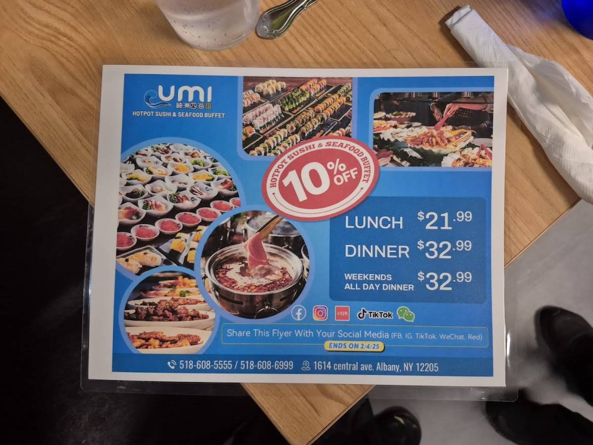 Menu at Umi Hotpot Sushi & Seafood Buffet restaurant, Albany