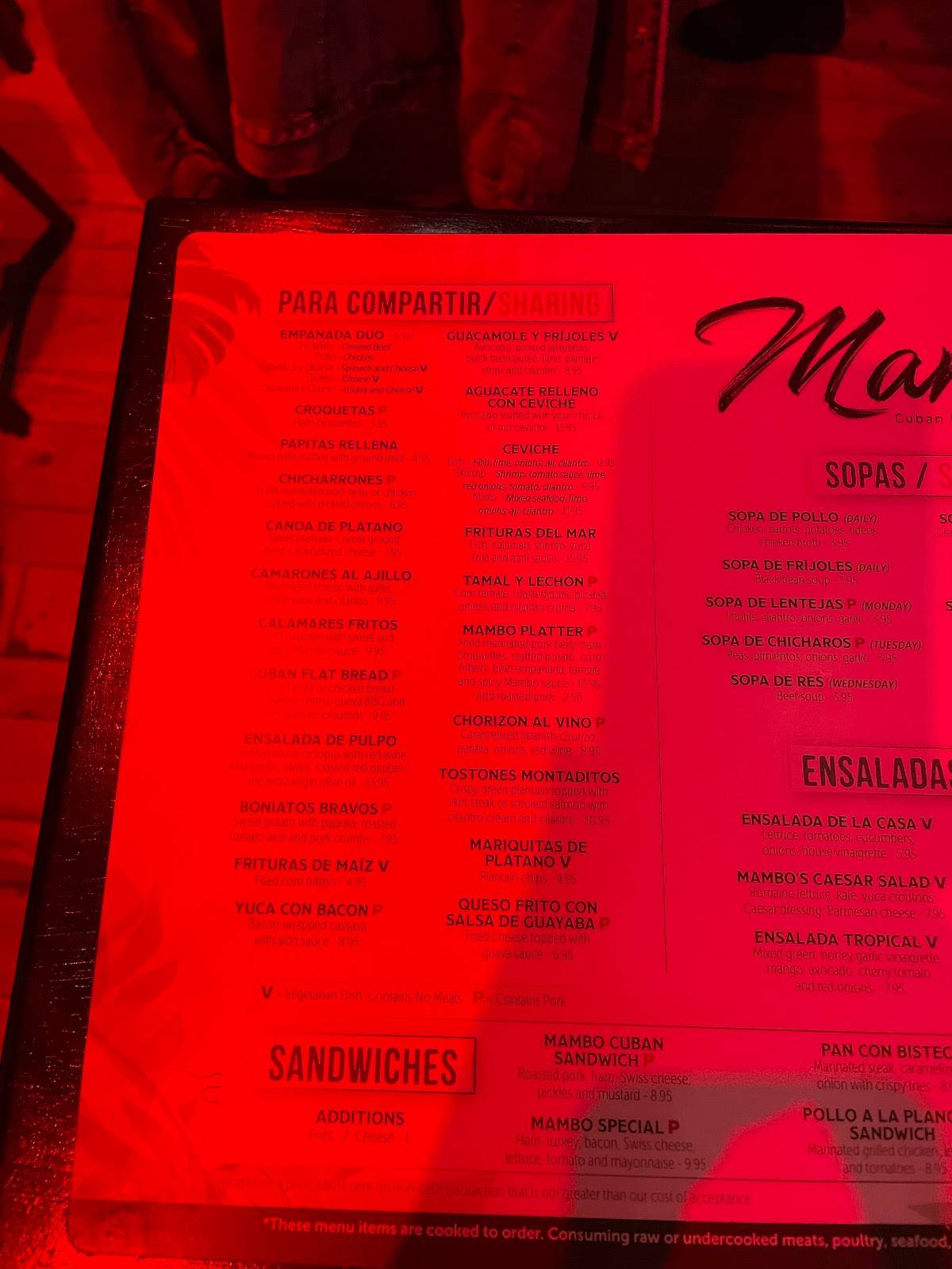 Menu at Mambo Cuban Restaurant & Lounge, Union