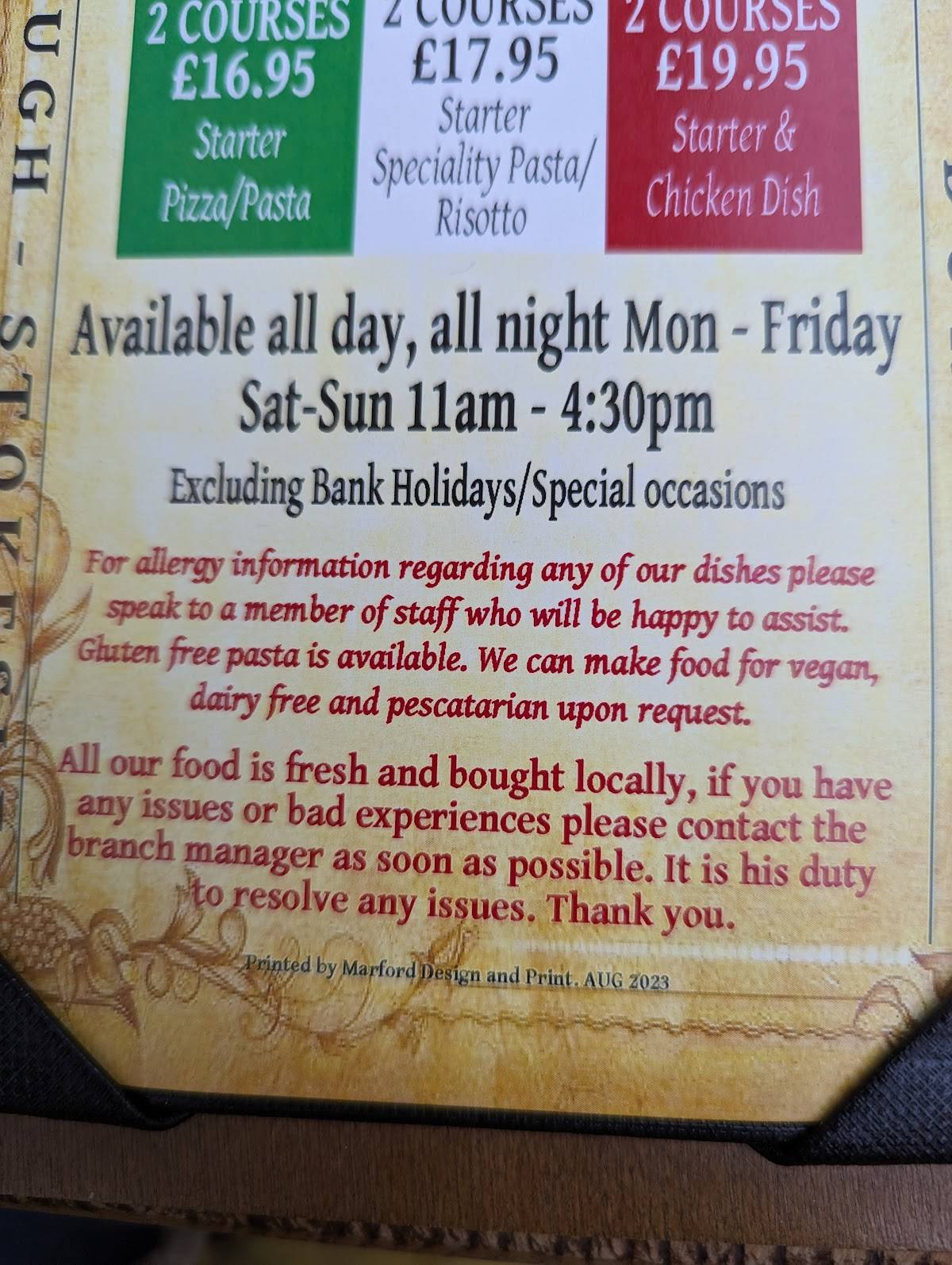 Menu at Uno Momento restaurant, Durham