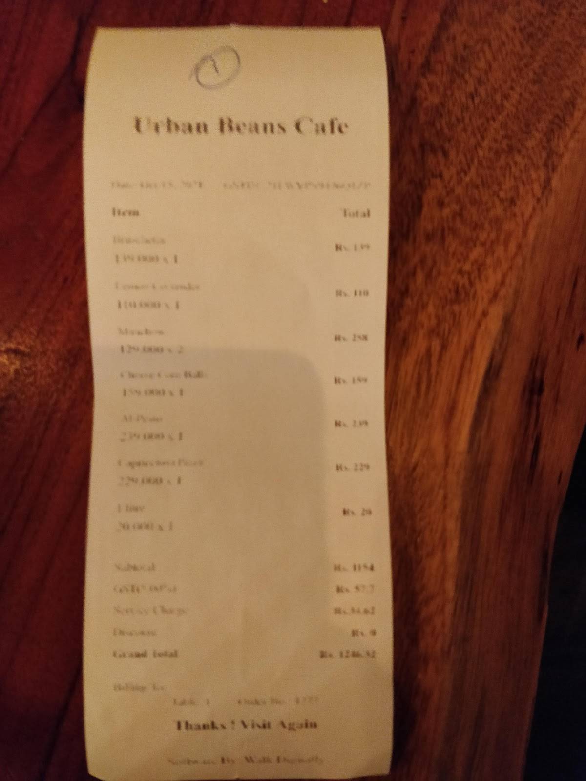 Menu at Urban Beans Cafe, Cuttack