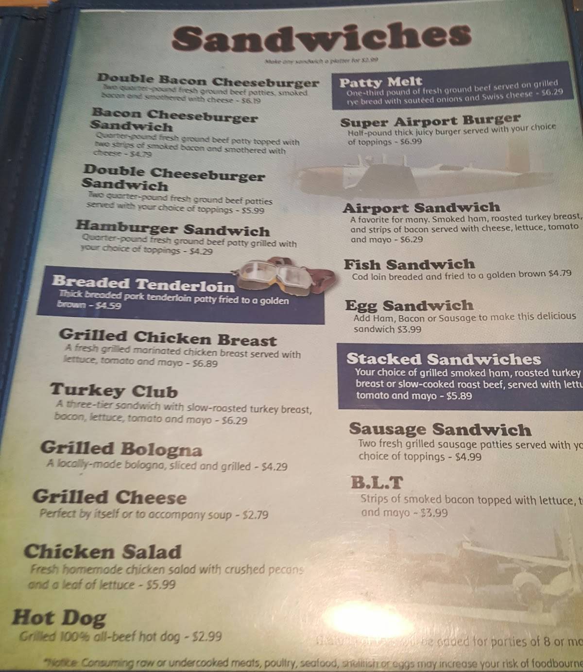 Menu at Airport Cafe, Urbana