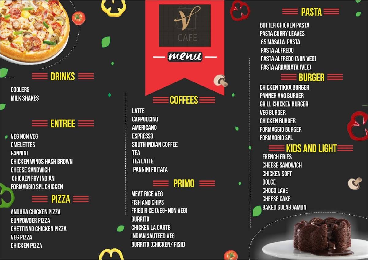 Menu at V cafe restaurant and arzo shawarmas and grill, Hyderabad