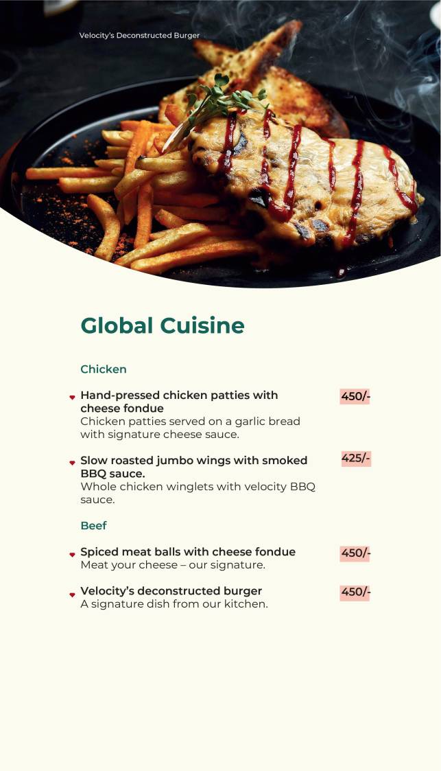 Menu at VELOCITY KANNUR, Chirakkal