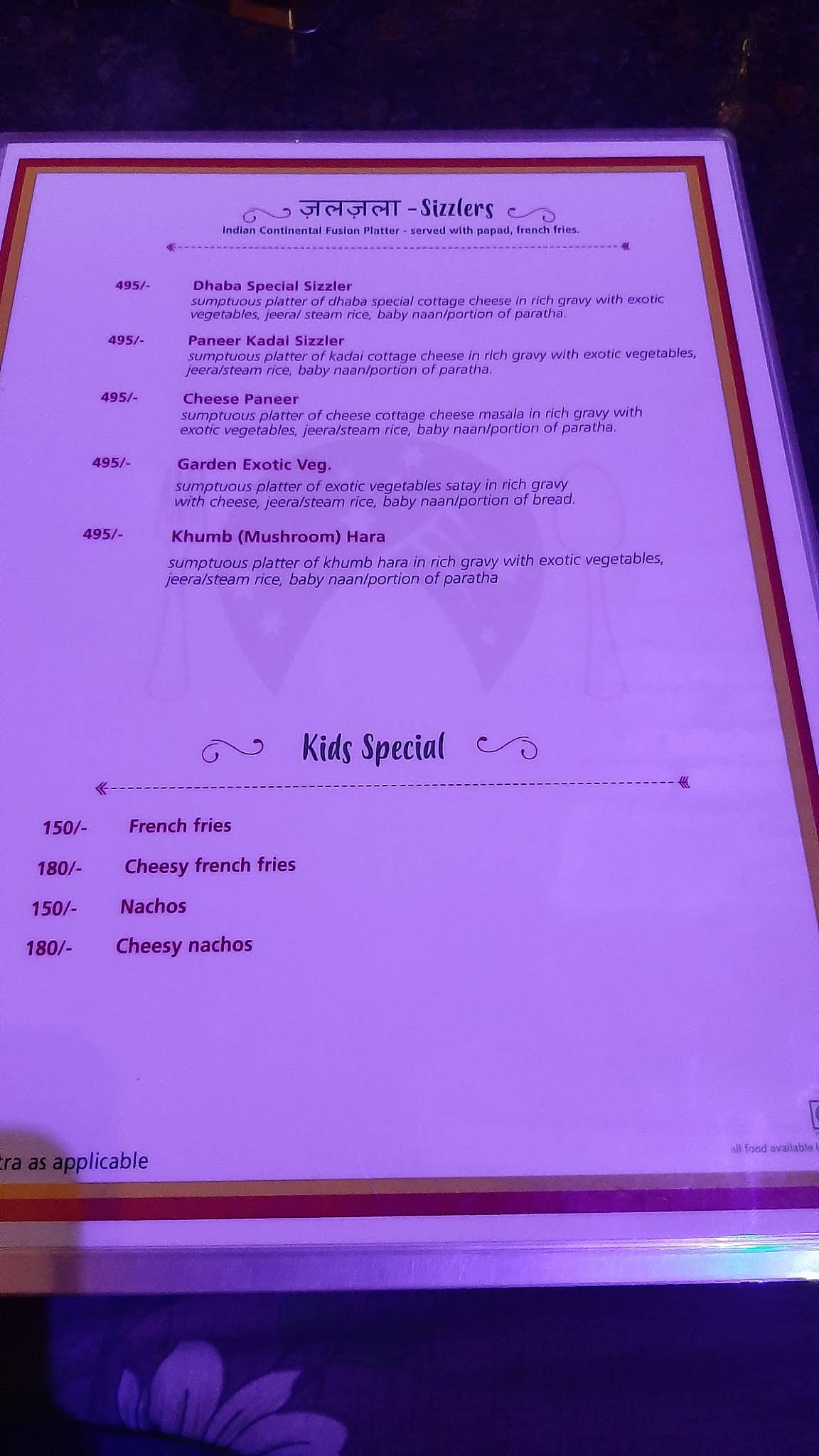 Menu at The Dhaba, Vadodara, 63 Haribhakti Society Extension Ground Floor