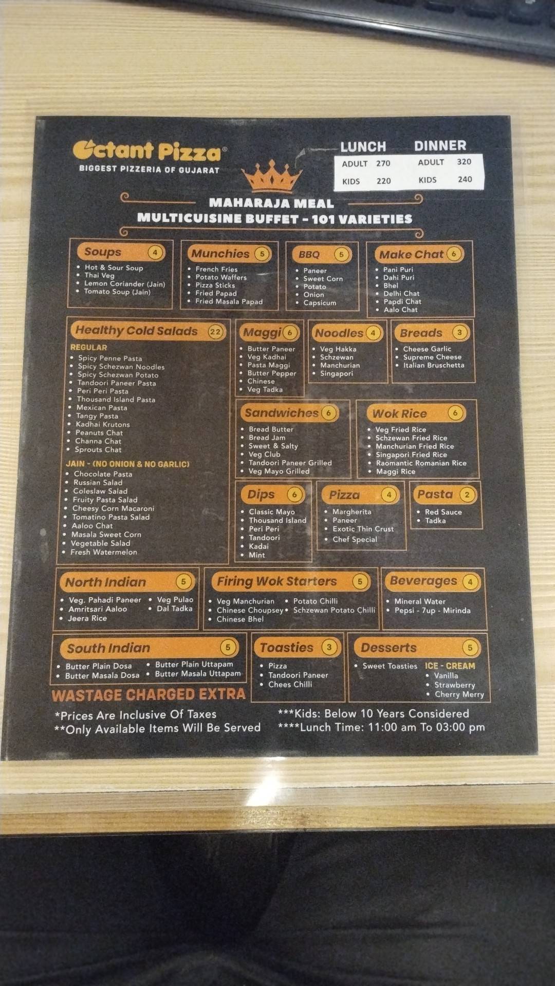 Menu at The Ocyent Pizza Manjalpur Vadodara, Vadodara