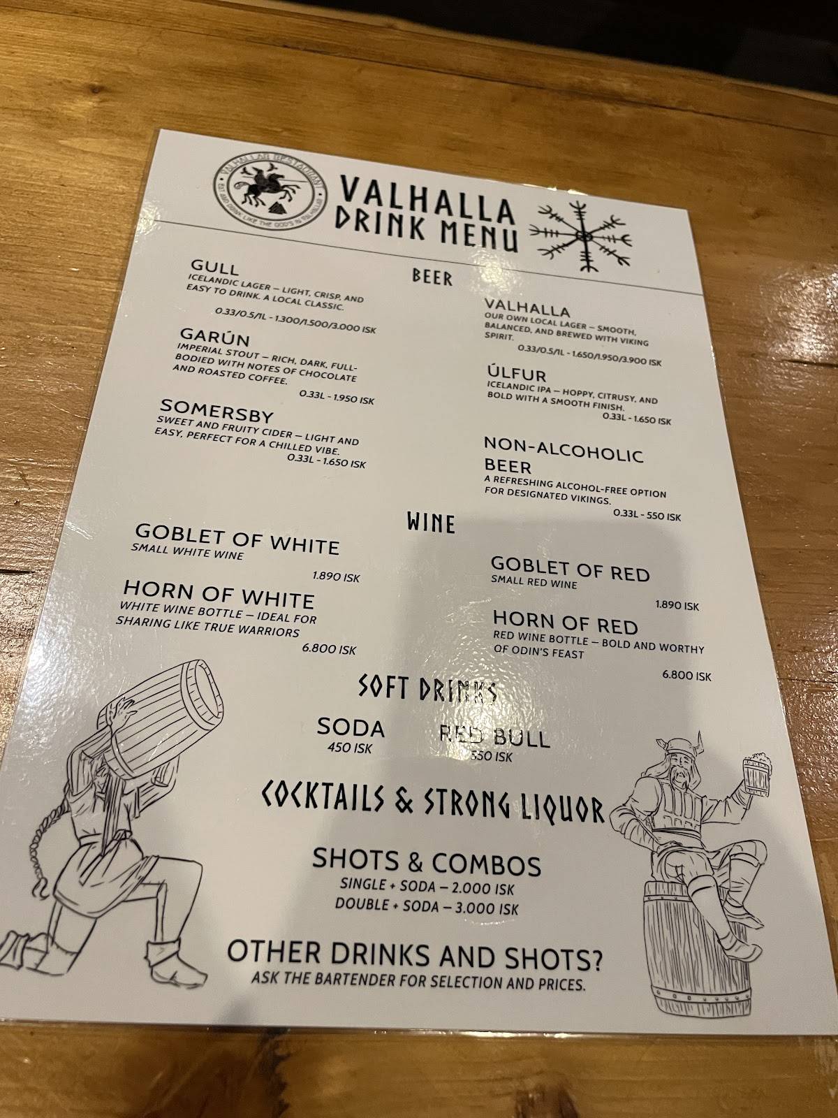 Menu at Valhalla Restaurant., Hvolsvöllur