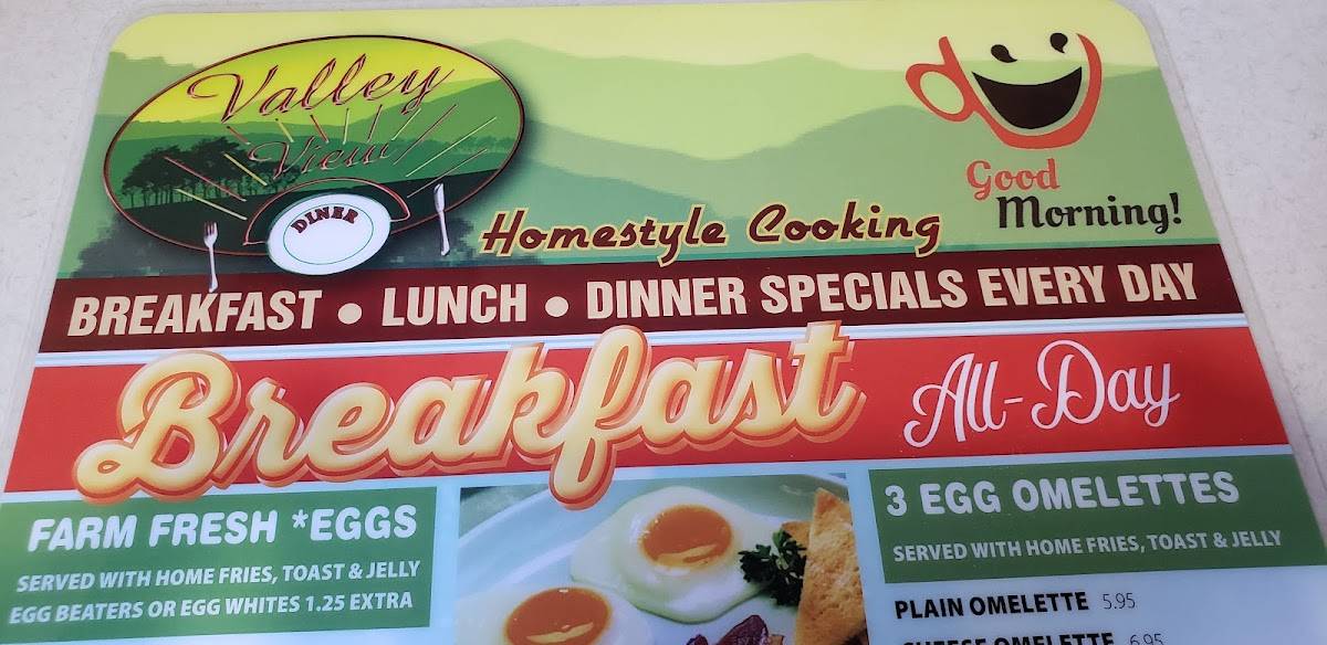 Menu at Valley View Diner restaurant, Nazareth