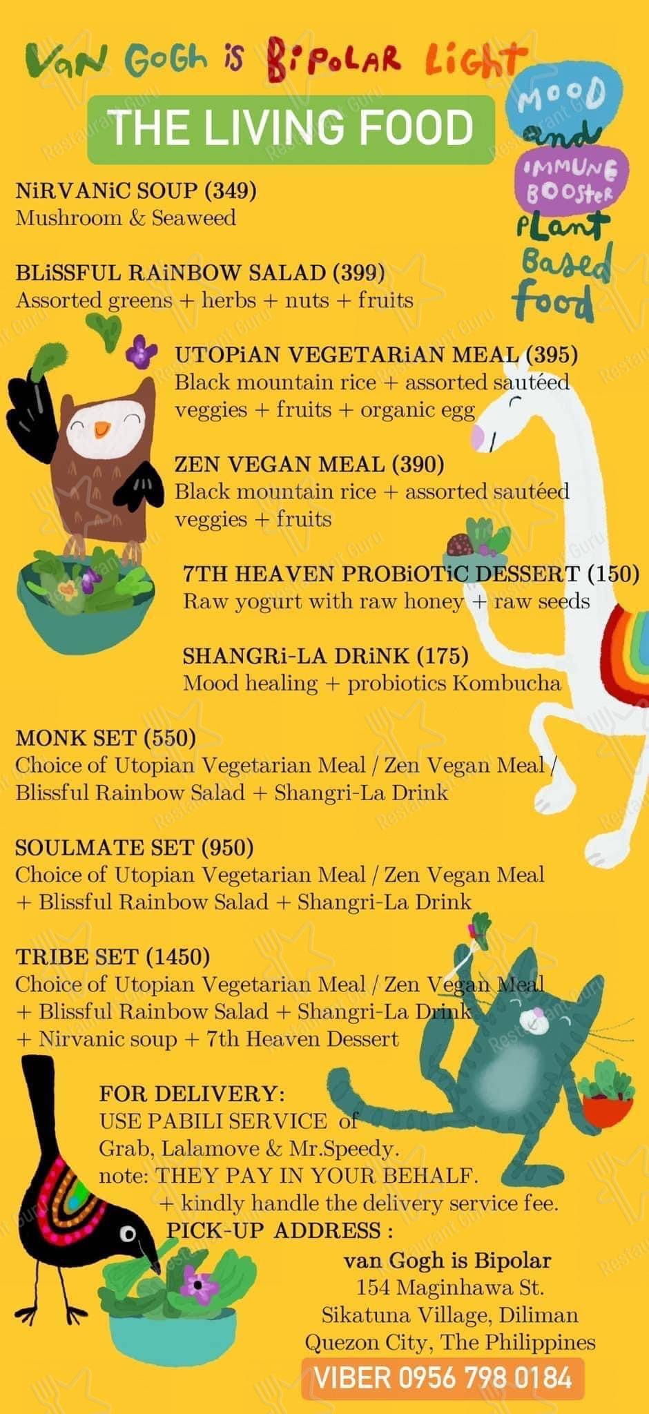 Menu at Van Gogh is Bipolar restaurant, Quezon City