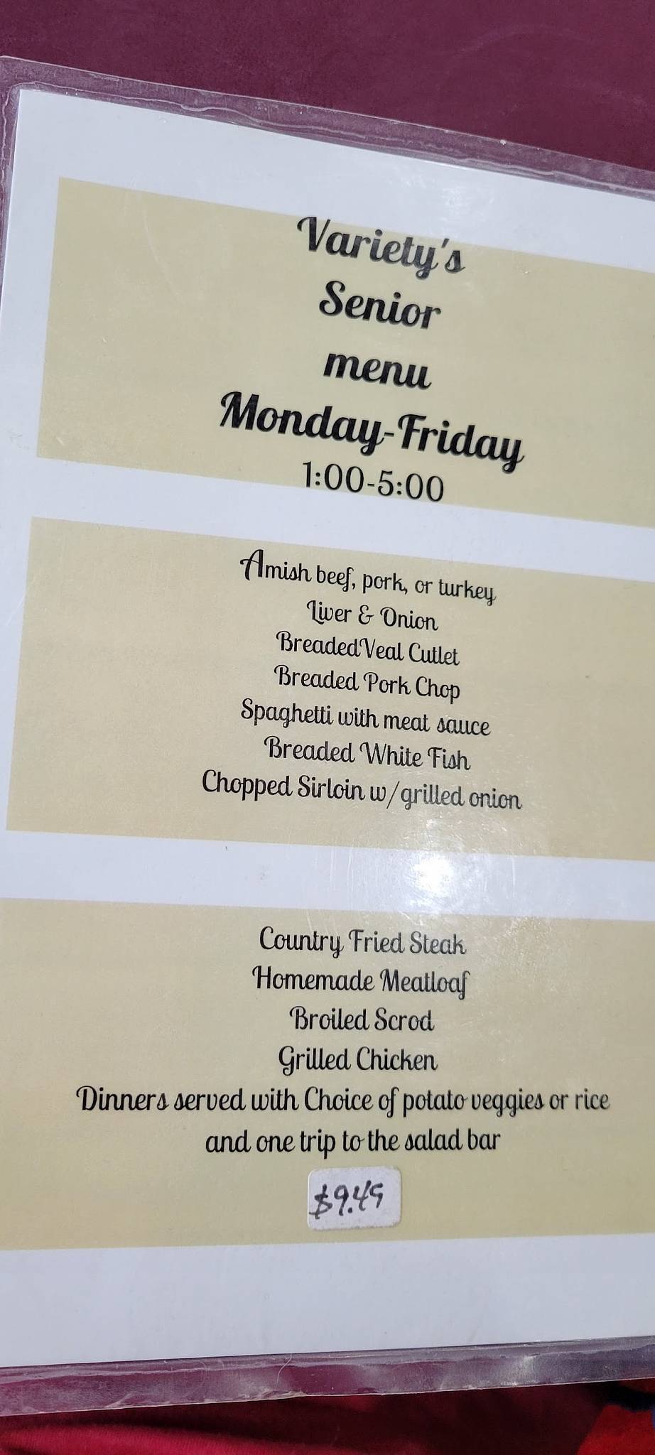 Menu at Variety's Restaurant, North Canton, S Main St #4271