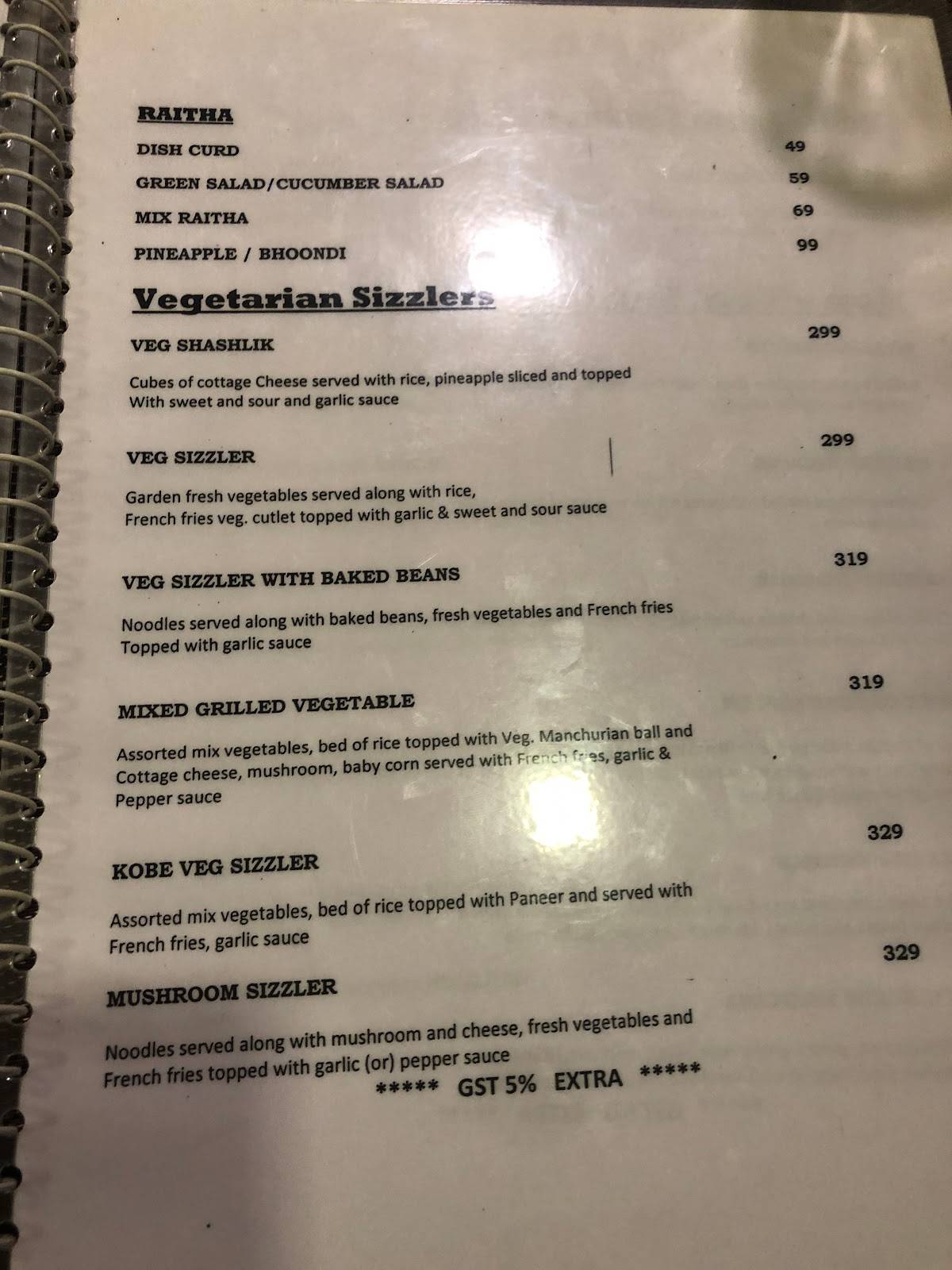 Menu at Earth Plate, Vellore