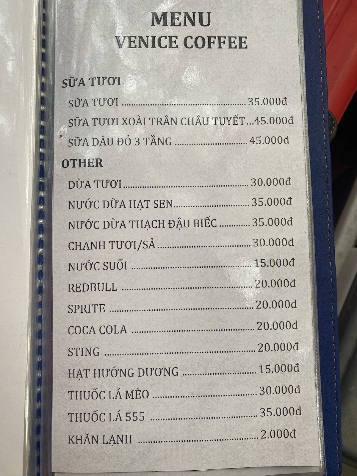 Menu at Venice House & Coffee restaurant, Thu Dau Mot