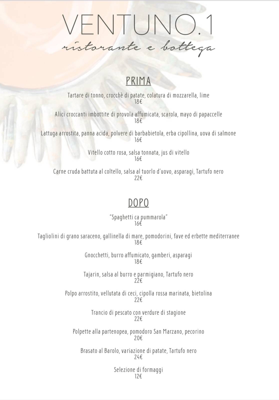 Menu at Ventuno.1 Ristorante e Bottega, Alba, Via Cuneo