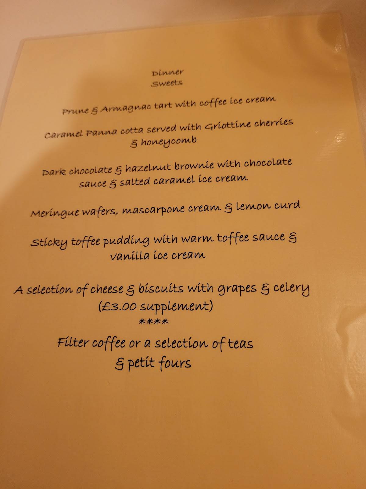 Menu at Venture In Restaurant, Ombersley