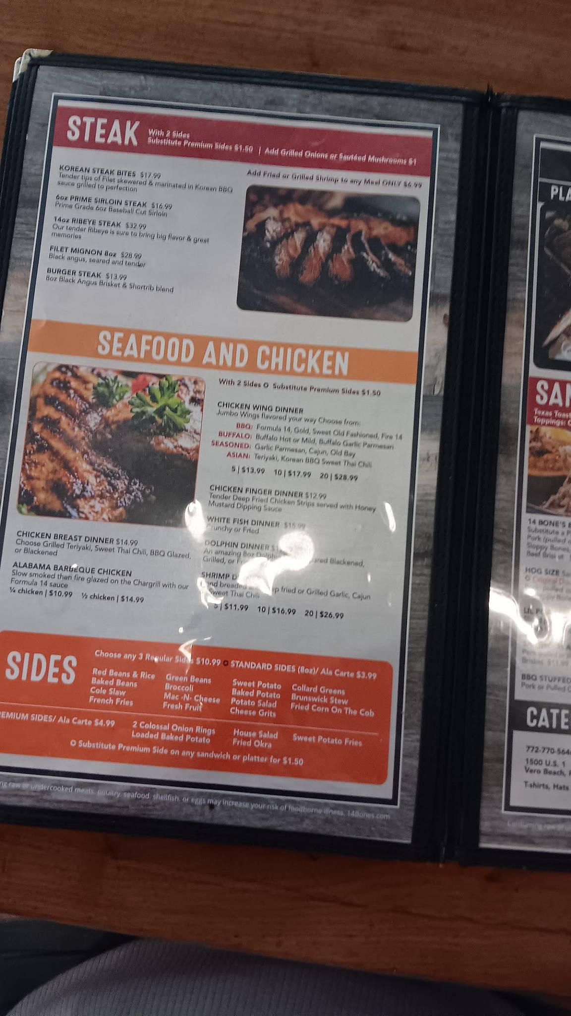 Menu at Wilke's 14 Bones BBQ, Vero Beach