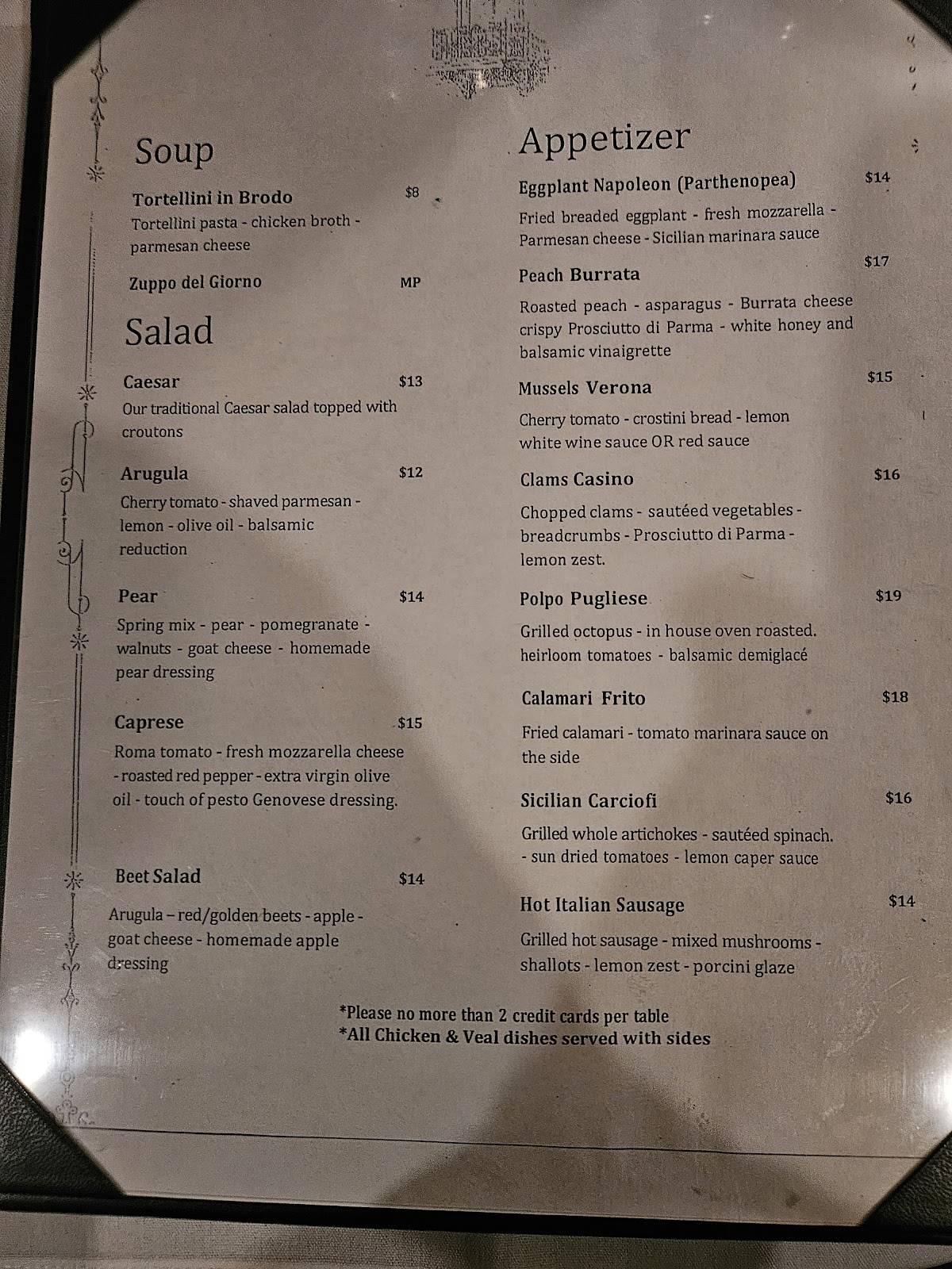 Menu at Verona Ristorante restaurant, Haddonfield