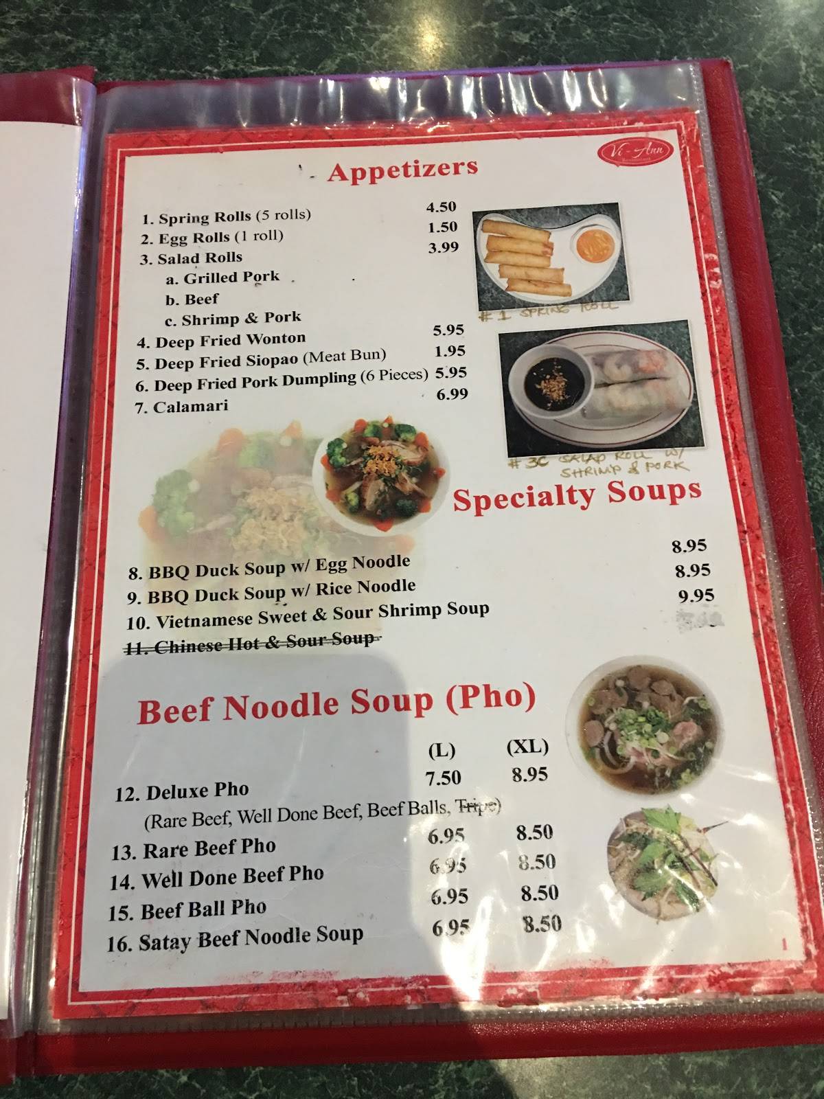 Menu at Vi-Ann Restaurant, Winnipeg, Notre Dame Ave