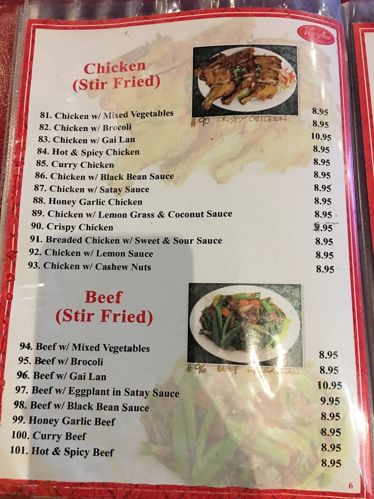 Menu at Vi-Ann Restaurant, Winnipeg, Notre Dame Ave