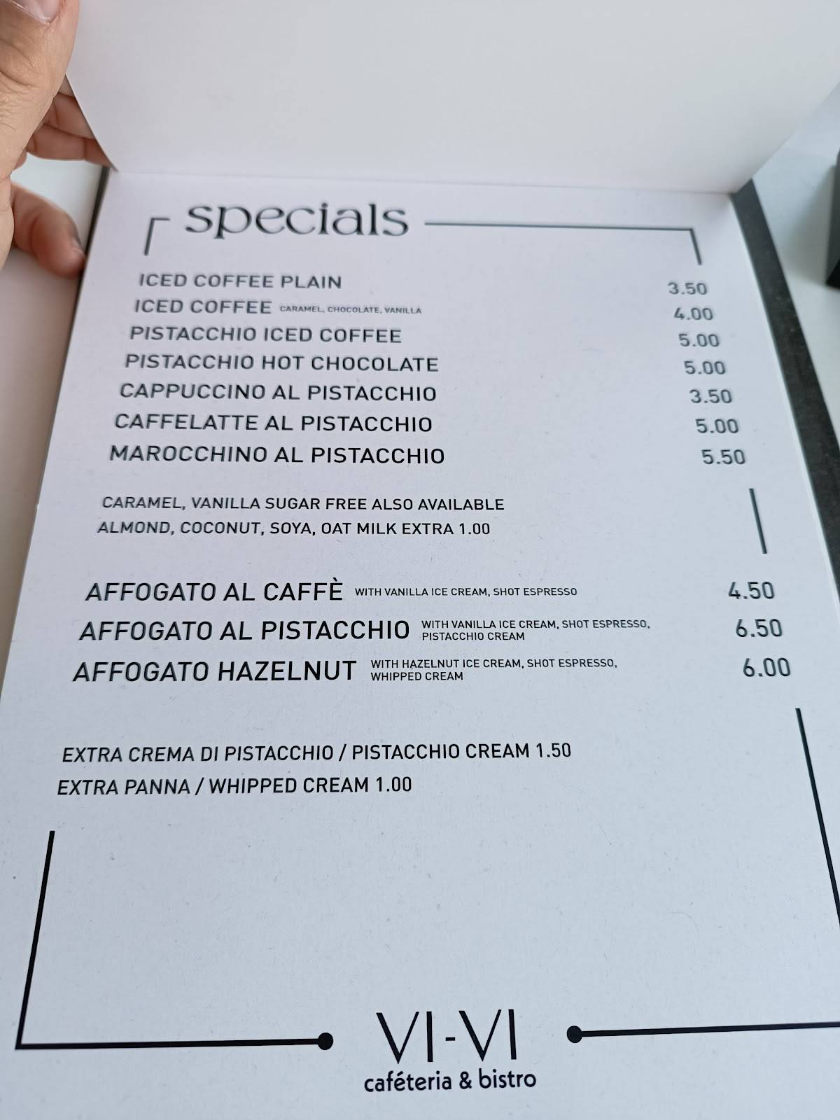 Menu at Vi-Vi Cafeteria and Bistro, Tarxien