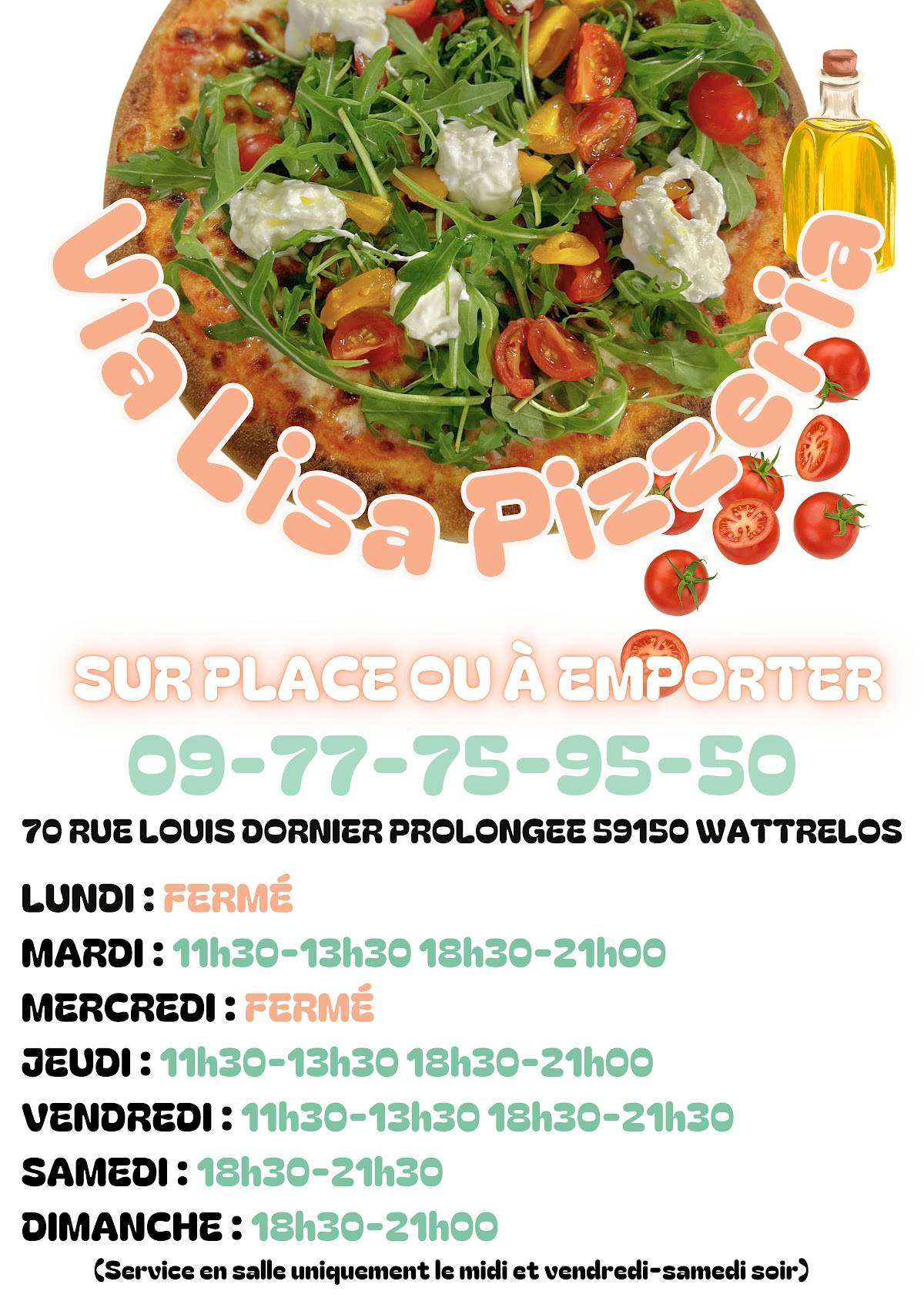 Menu au Via lisa Pizzeria, Wattrelos